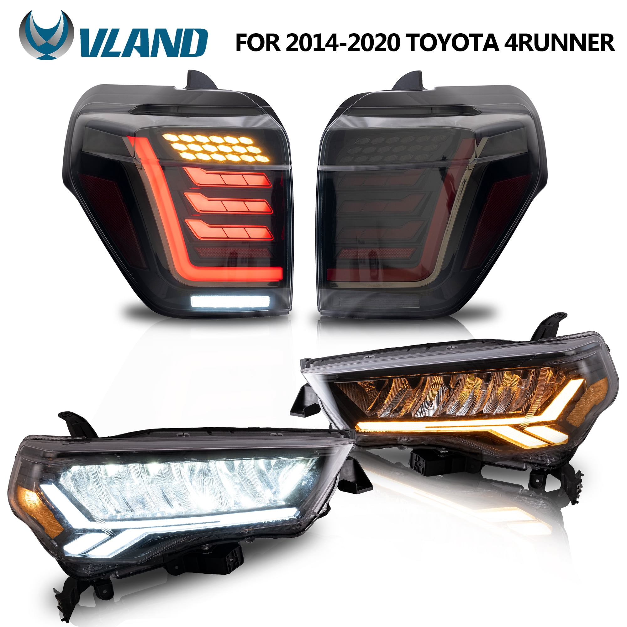 VLAND LED Headlights + Smoked Tail Lights for Toyota 4Runner 2014-2020 ...