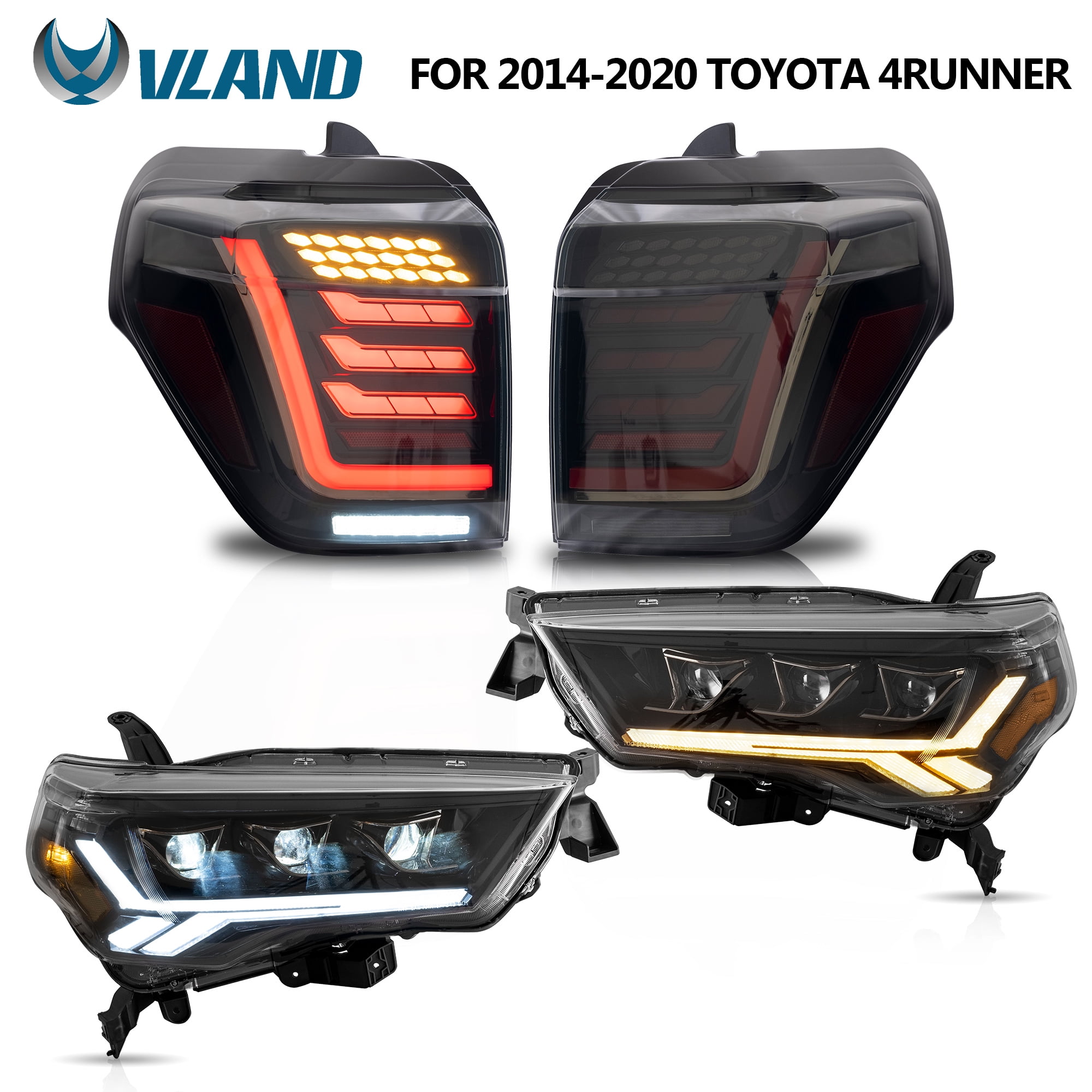 VLAND LED Headlights + Smoked Tail Lights for Toyota 4Runner 2014-2020 ...