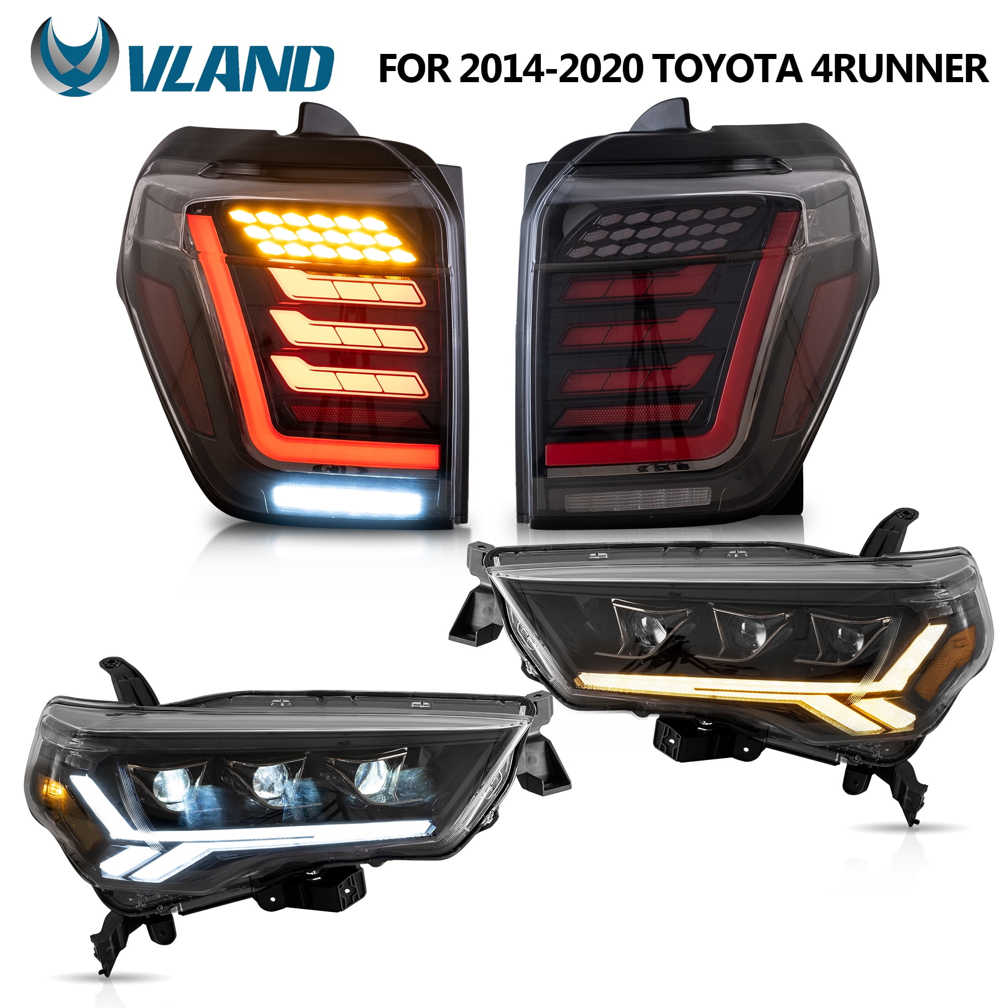 VLAND LED Headlights + Smoked Tail Lights for Toyota 4Runner 2014-2020 ...