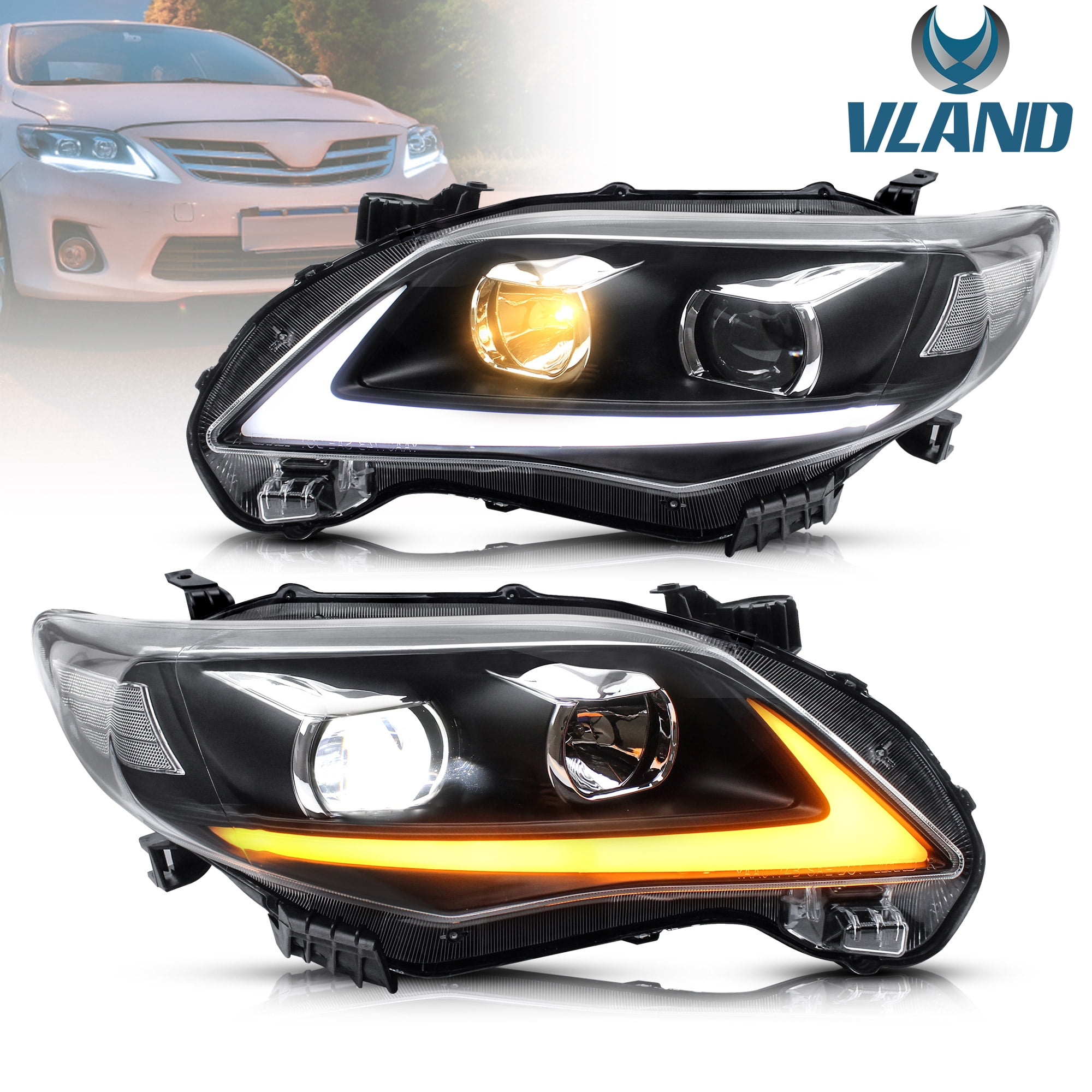 VLAND LED Headlights for Toyota Corolla 2011-2013, 4-Door Sedan, S L LE ...