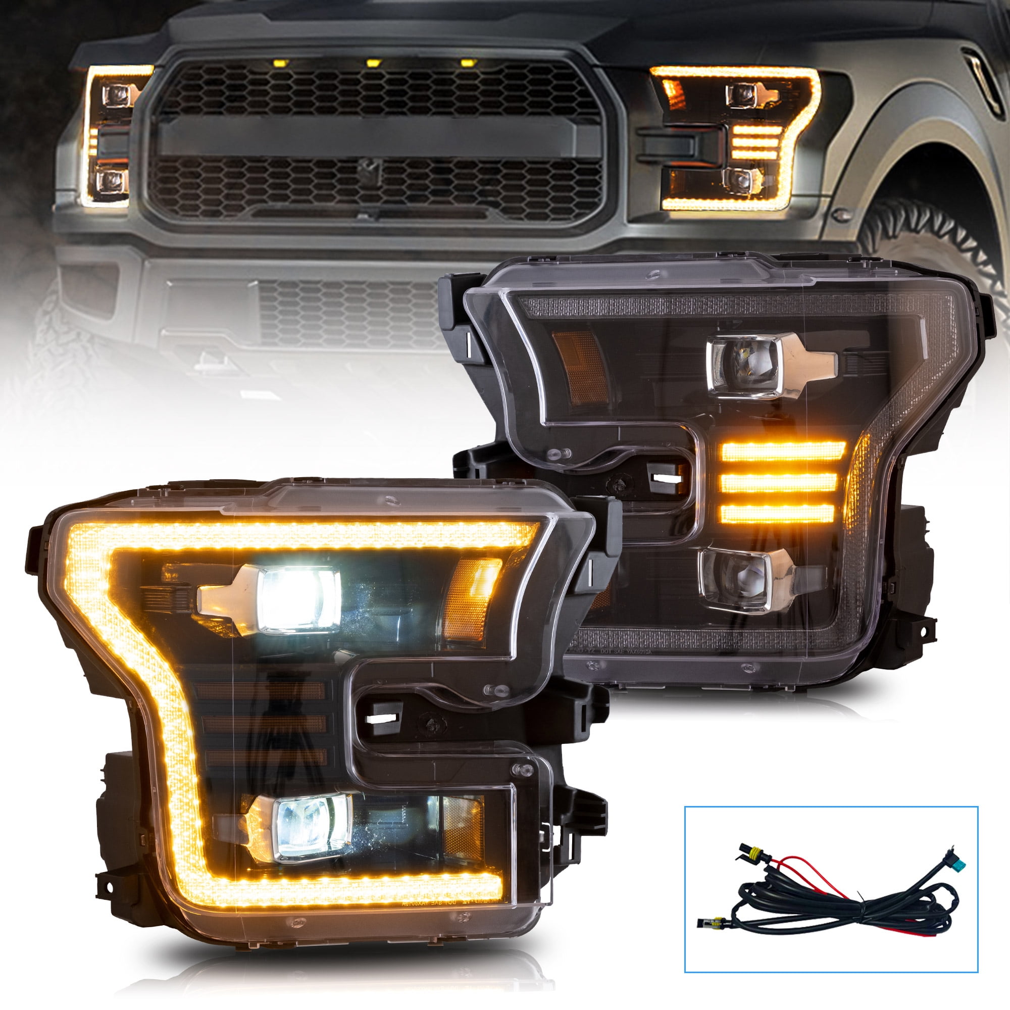 VLAND LED Headlights with Amber DRL for 2015 2016 2017 Ford F150 F-150 ...