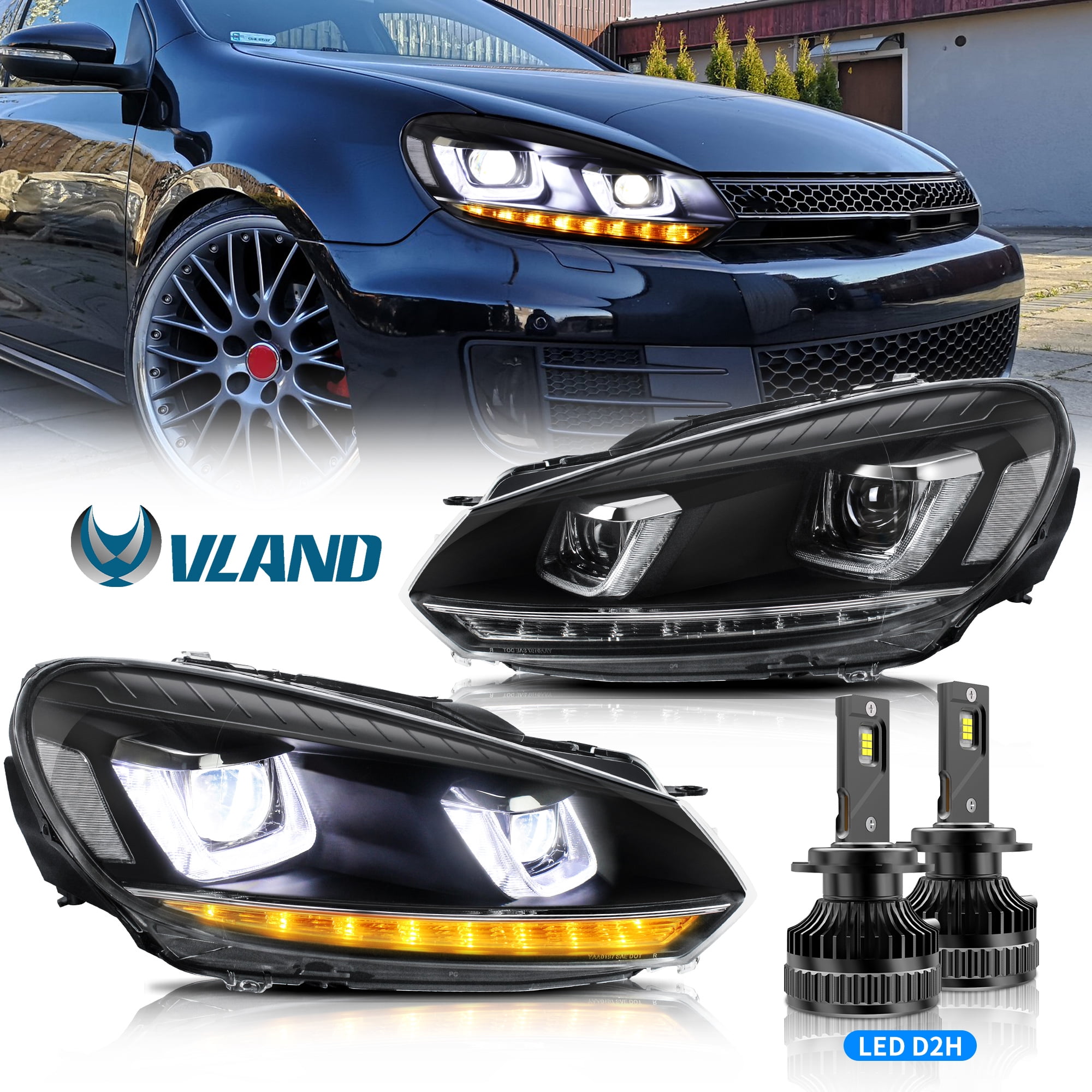 VLAND LED Headlights with Bulbs for Volkswagen Golf Mk6 2010-2014 (NOT ...