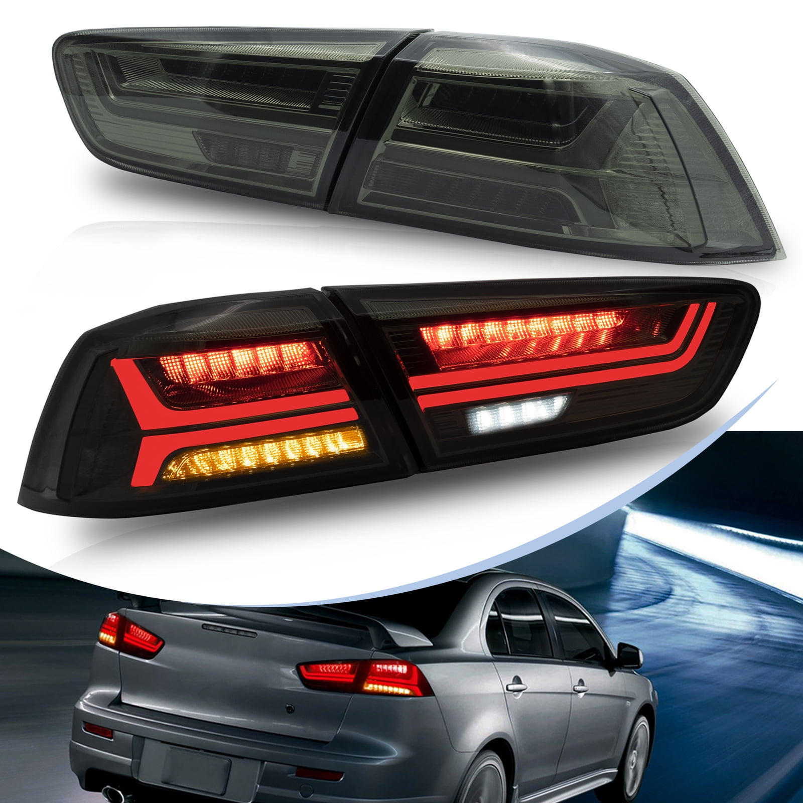 VLAND LED Tail Lights For Mitsubishi Lancer EVO X 2008-17 SMOKED Rear ...
