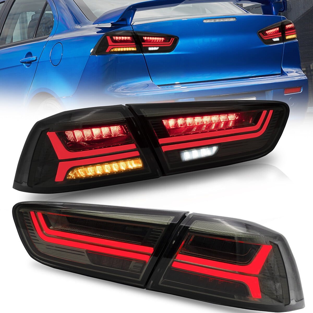 VLAND LED Tail Lights For Mitsubishi Lancer EVO X 2008-17 SMOKED Rear W ...