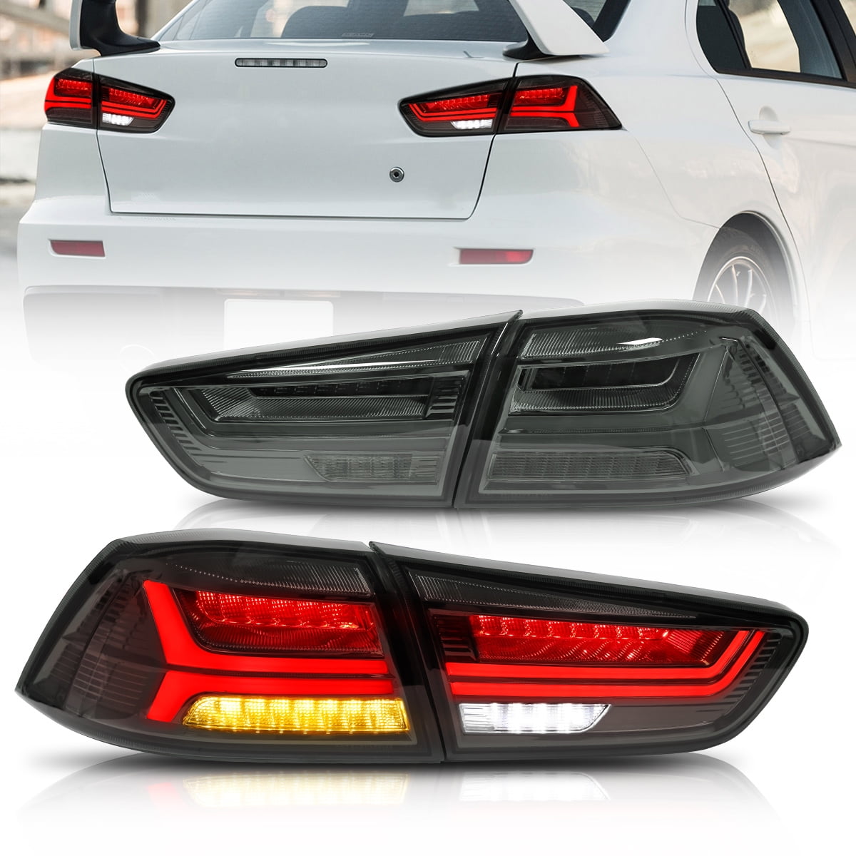 VLAND LED Tail Lights Smoked for Mitsubishi Lancer 2008 2009 2010 2011 ...