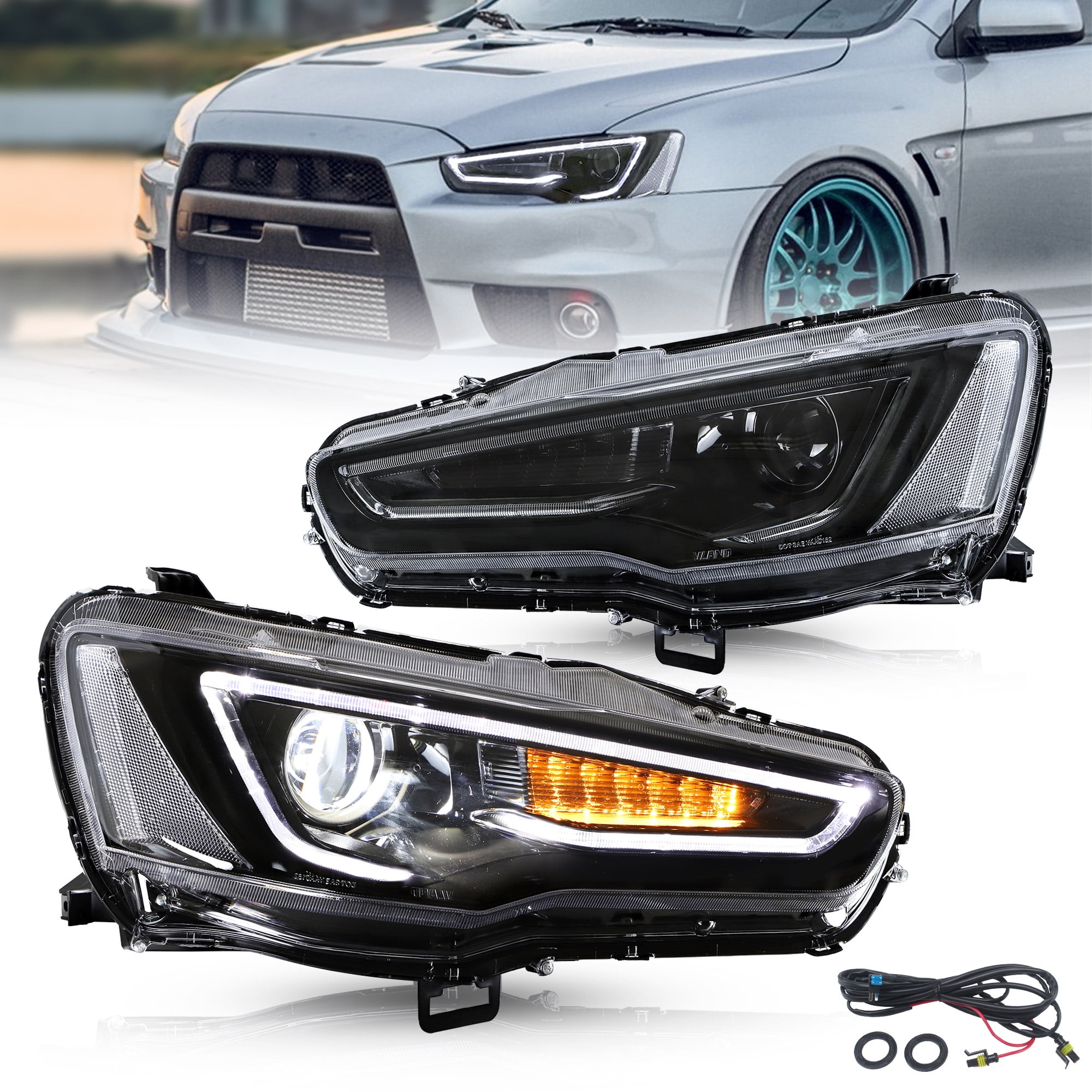 VLAND Projector Headlights, Black Lens, Compatible with Mitsubishi ...