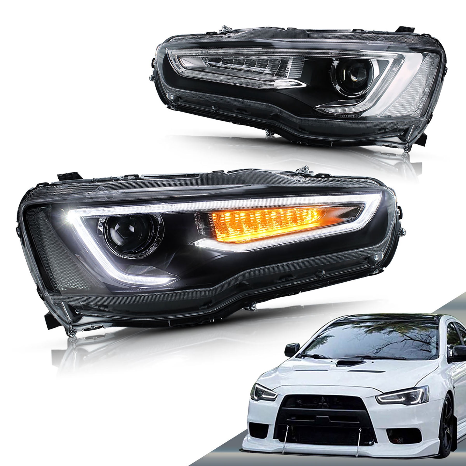 VLAND Projector Headlights for Mitsubishi Lancer EVO X 2008-2020 Clear ...