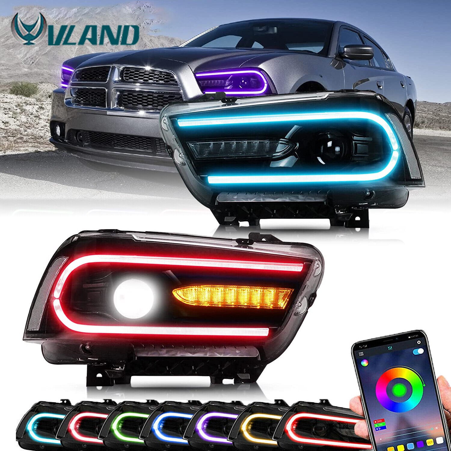 VLAND for Dodge Charger 2011 2012 2013 2014 Dual Beam Projector RGB ...