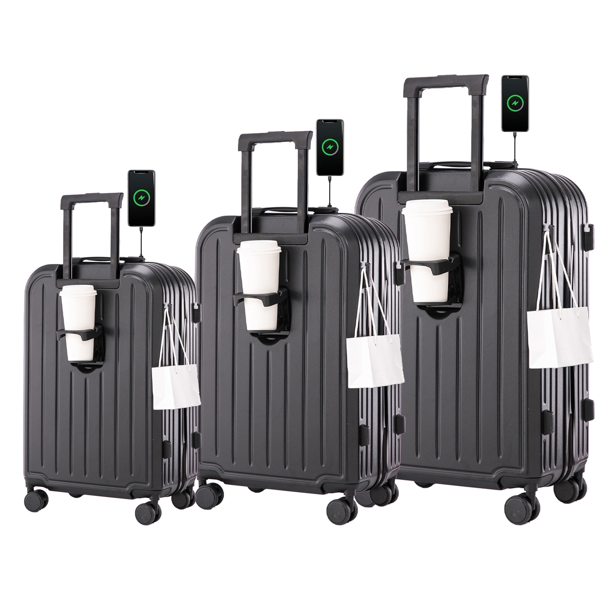 VLDTDRDI 3PCS Luggage Set with Cup Holder,Hardside Carry on Suitcase ...