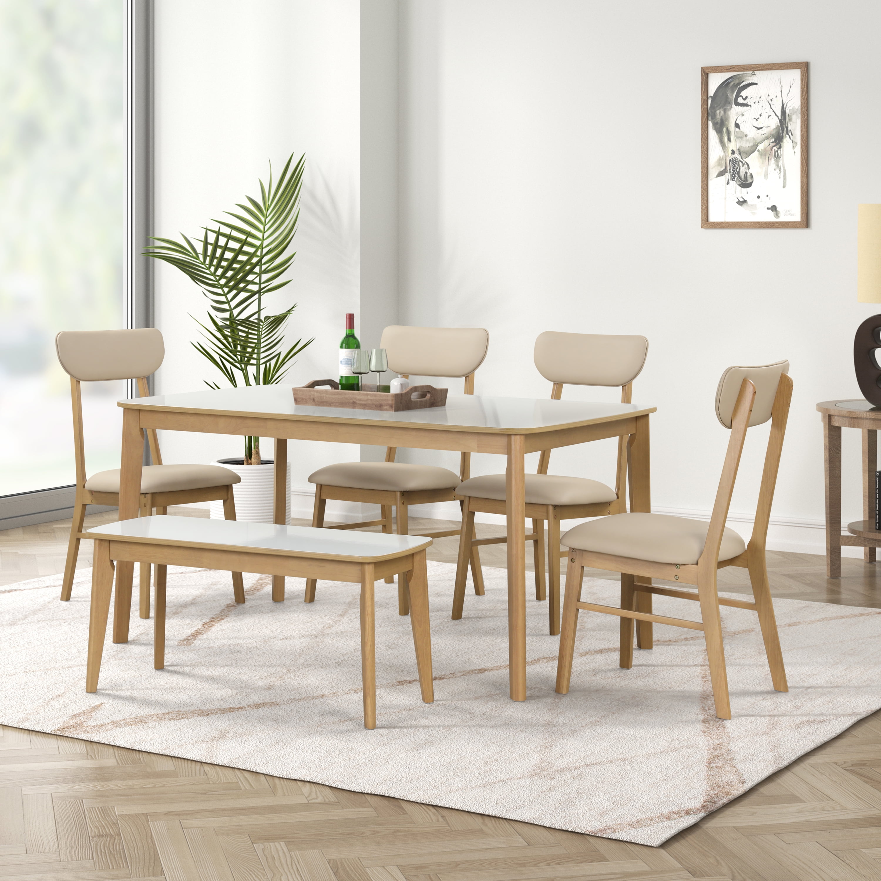 VLDTDRDI 59" Solid Wood Dining Table Set for 6, Dining Room Set with ...