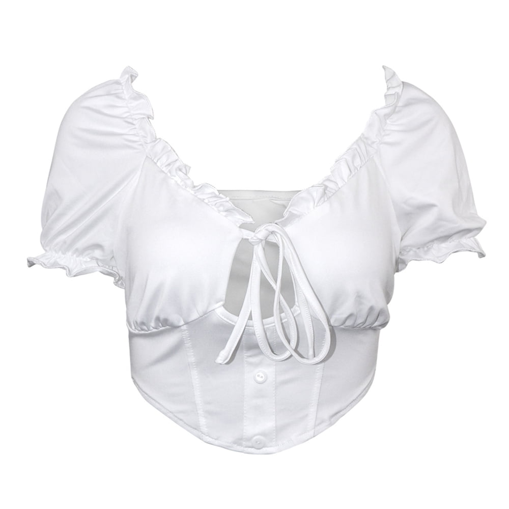 Women's Crop Top, Summer, Square Neck, Drawstring Front - Walmart.com