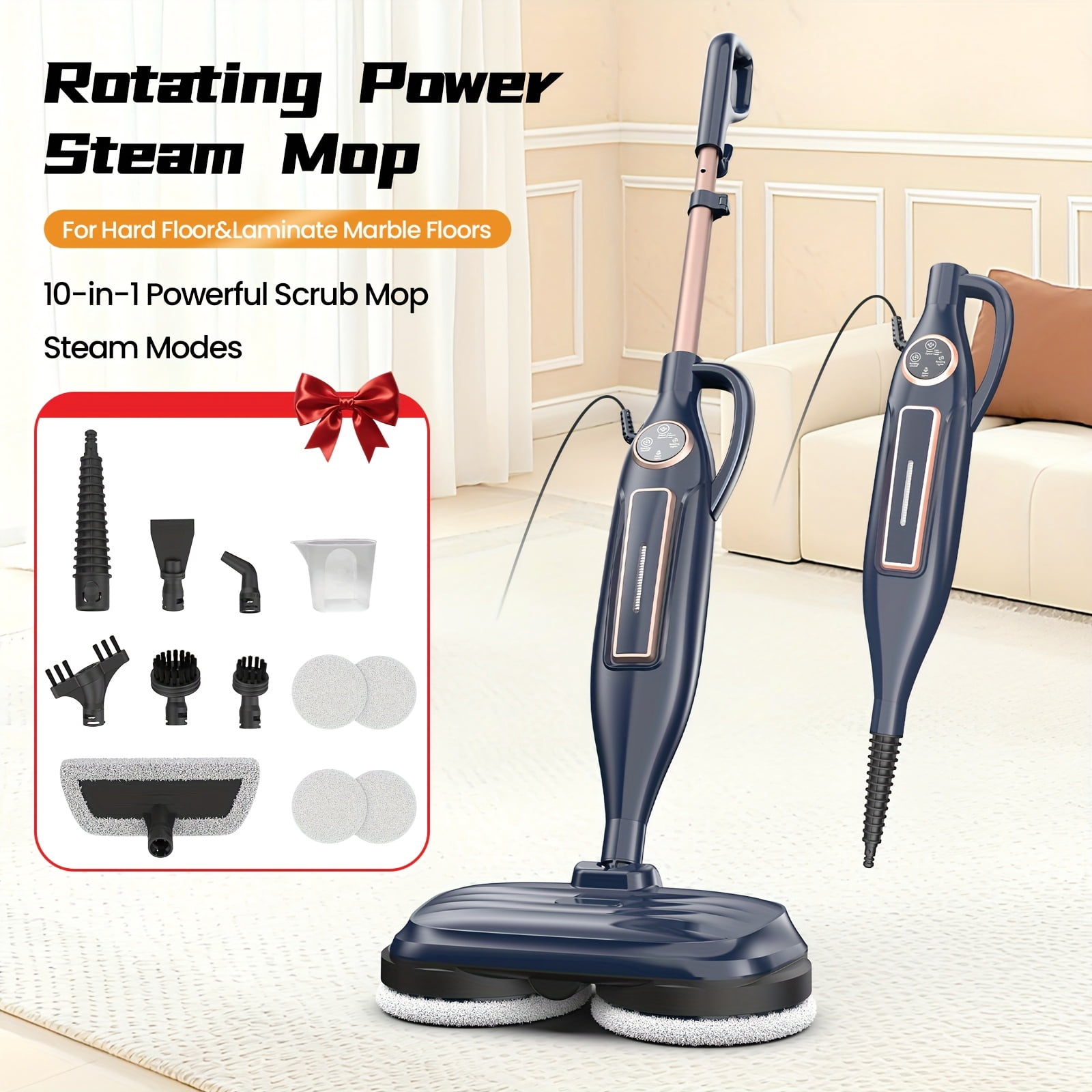 VM6 2025 Steam Mop - 10-in-1 Heavy-Duty Scrubbing Mop with Rotating ...