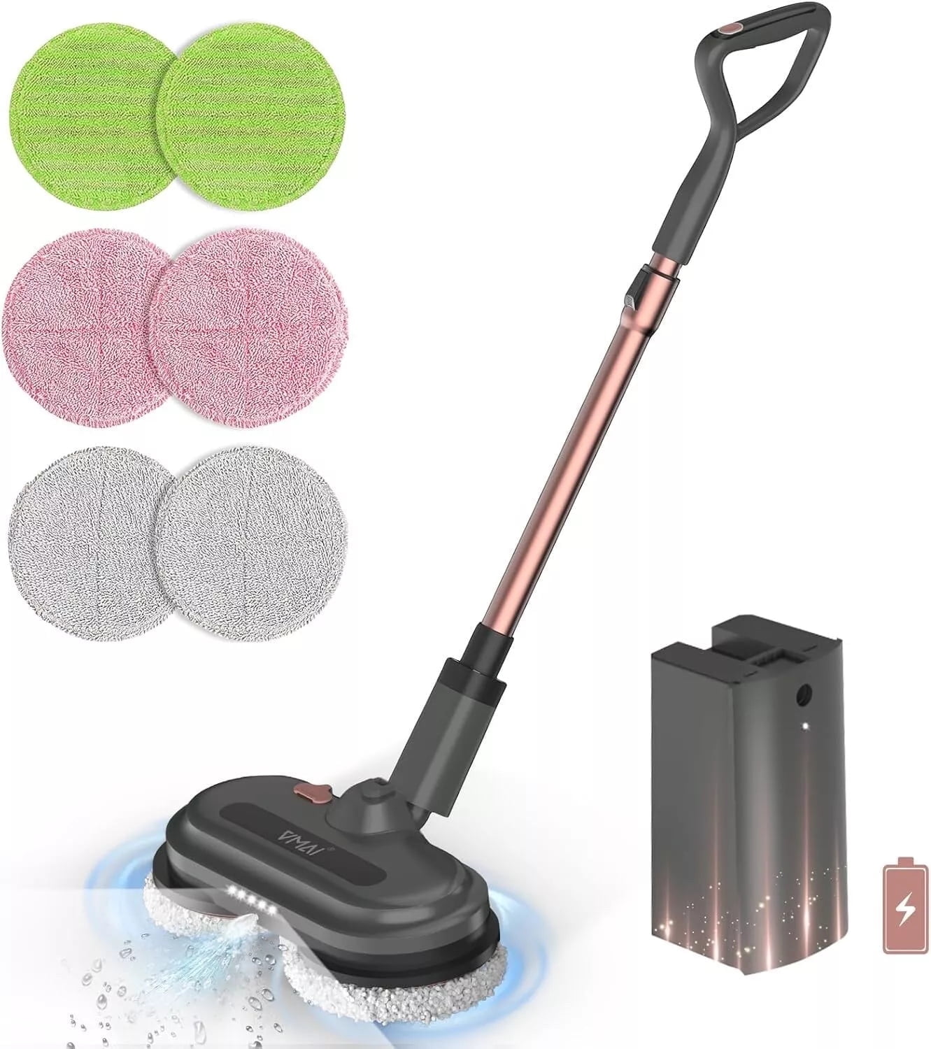 VMAI Cordless Electric Mop | Spin Mop with Water Tank, LED, for All ...