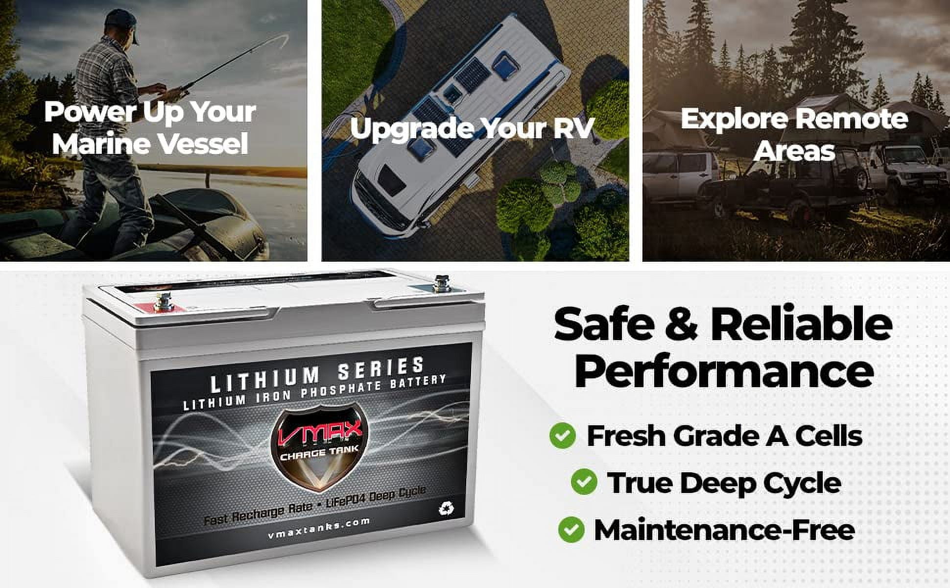 VMAX LFP27-12100 Li-Iron 12V 100AH LiFePO4 Marine Deep Cycle ...