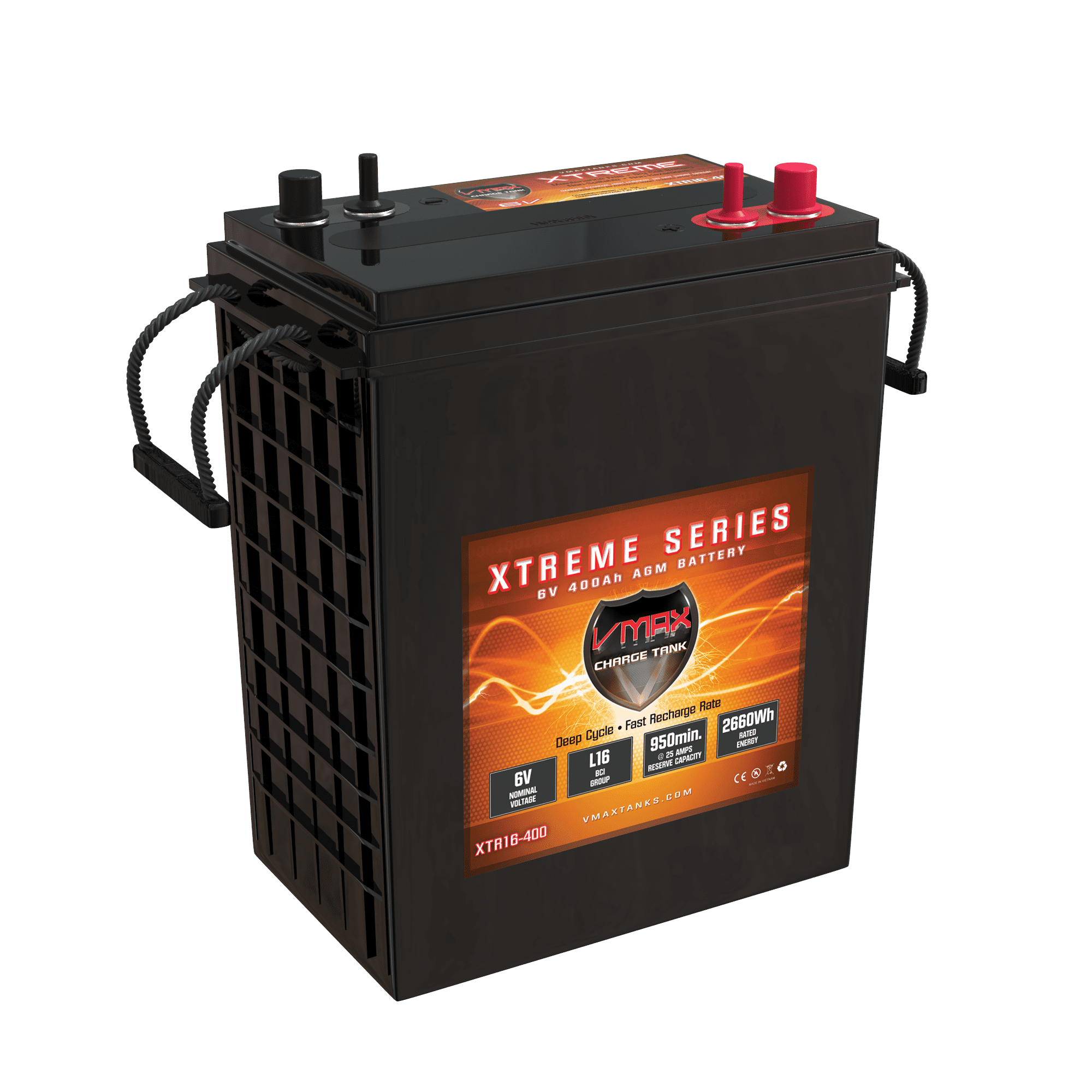 VMAX XTR16-400 Group L16 6 Volt 400AH Deep Cycle, AGM Sweeper Battery ...