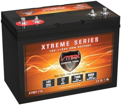 VMAX XTR27-110 AGM Marine Battery 12V 110Ah Group 27 Sealed Deep Cycle ...