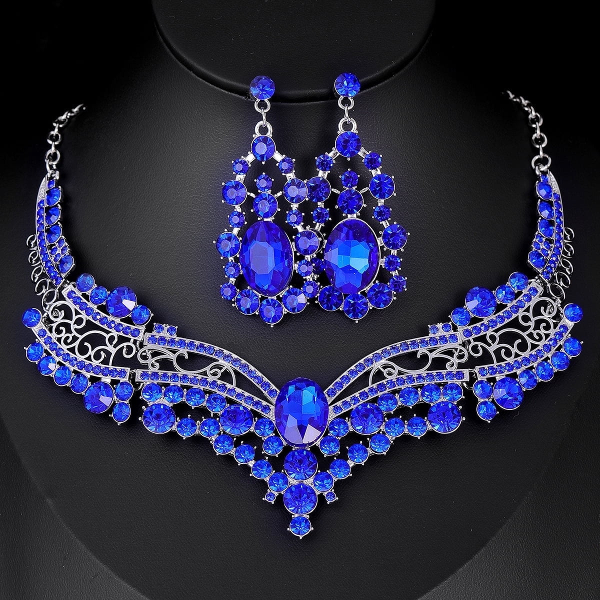 VMENG YZYI Noble Crown Design Jewelry Set For Women,Blue Luxury Crystal ...