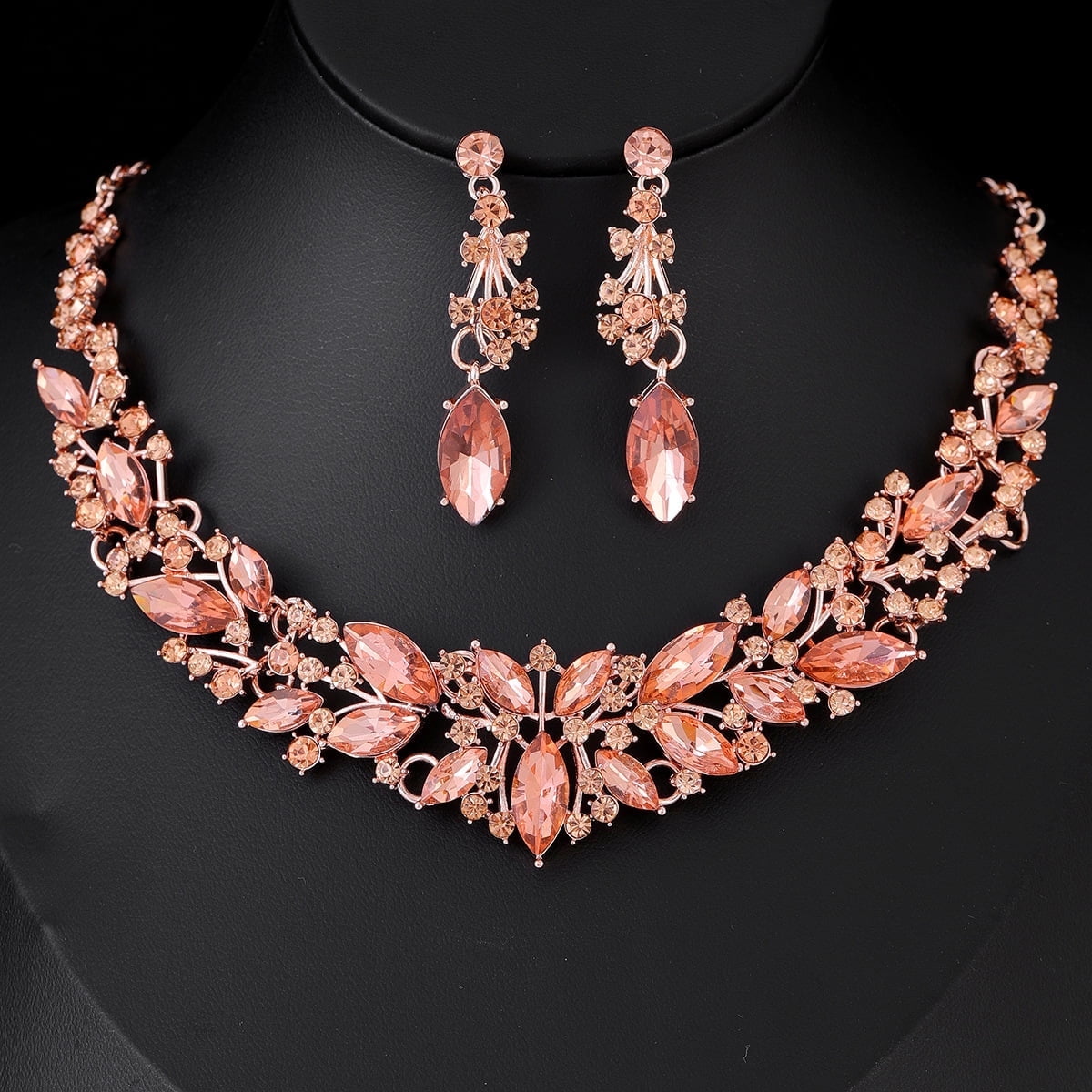 VMENG YZYI Noble Peach Crystal Jewelry Set for Women, Luxury Necklace ...
