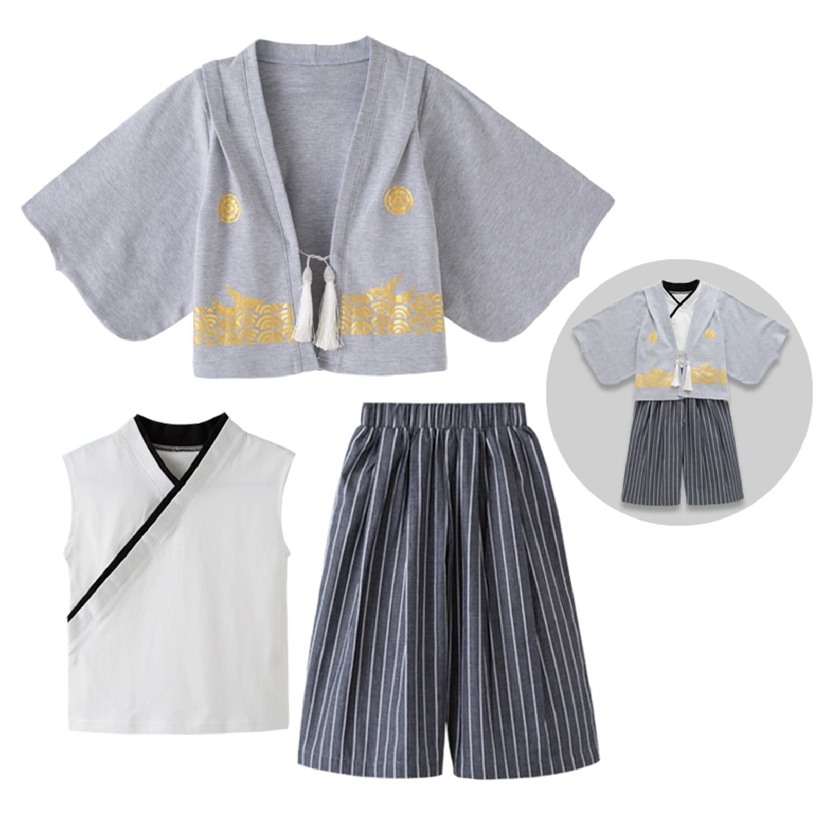VMESZQFG Child of Outfit Set Baby Boys' Kimono Set Traditional Jinbei ...