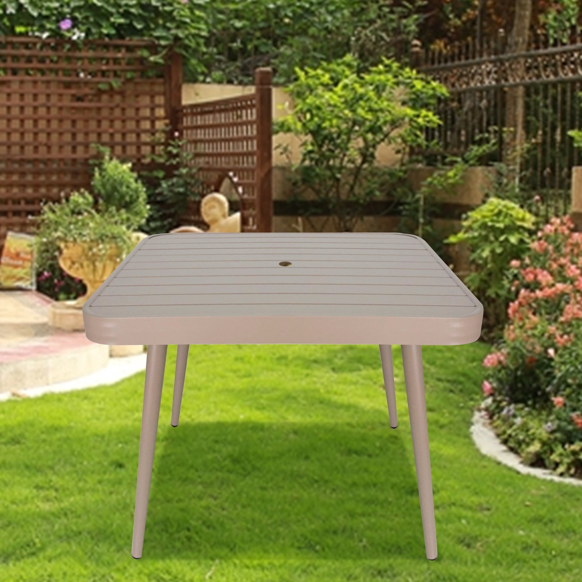 VMOPU Outdoor Aluminum Frame Square Pation Dining Table with Slat Top ...