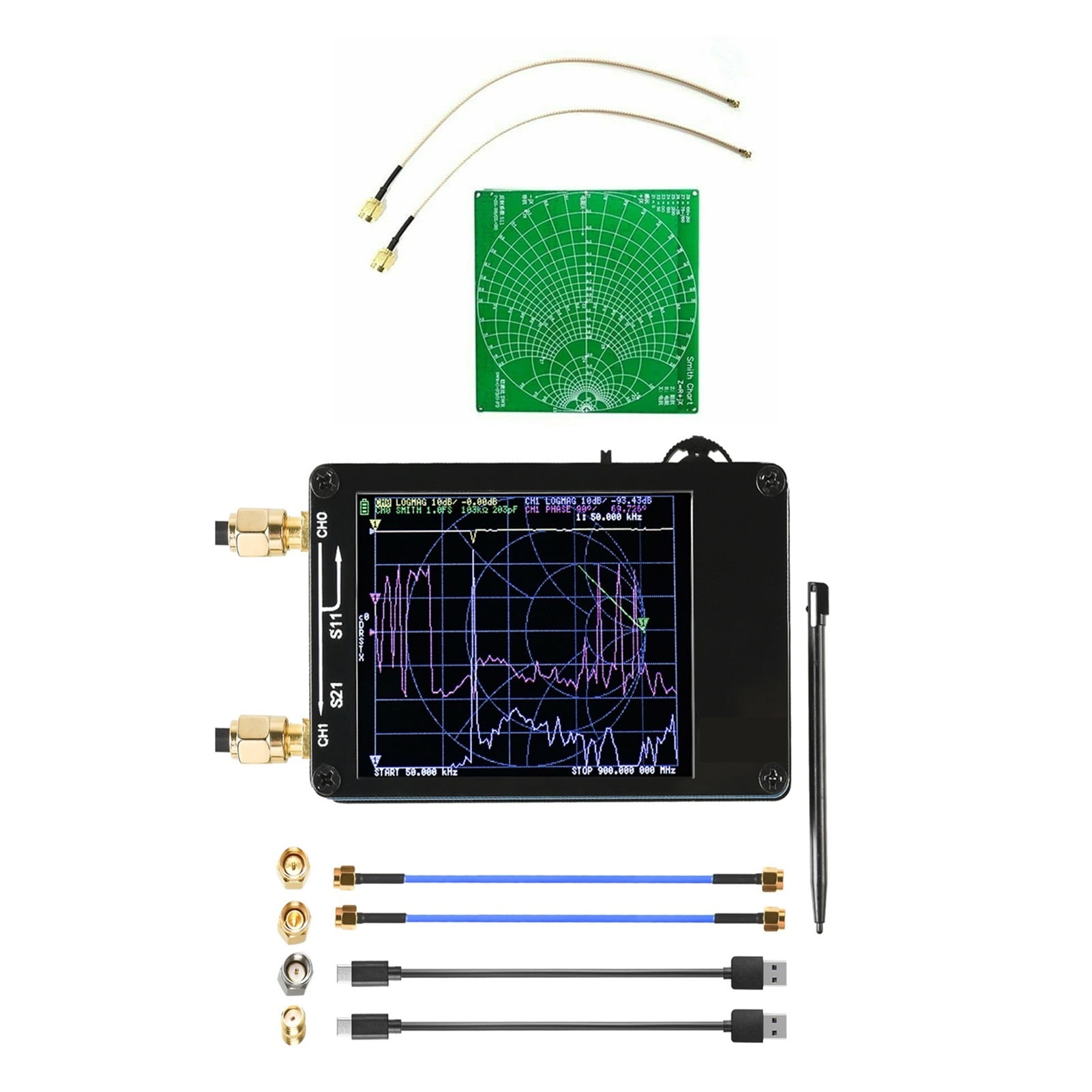 VNA 10KHz-1.5Ghz Vector Network Analyzer Kit MF HF VHF UHF 2.8" Antenna ...