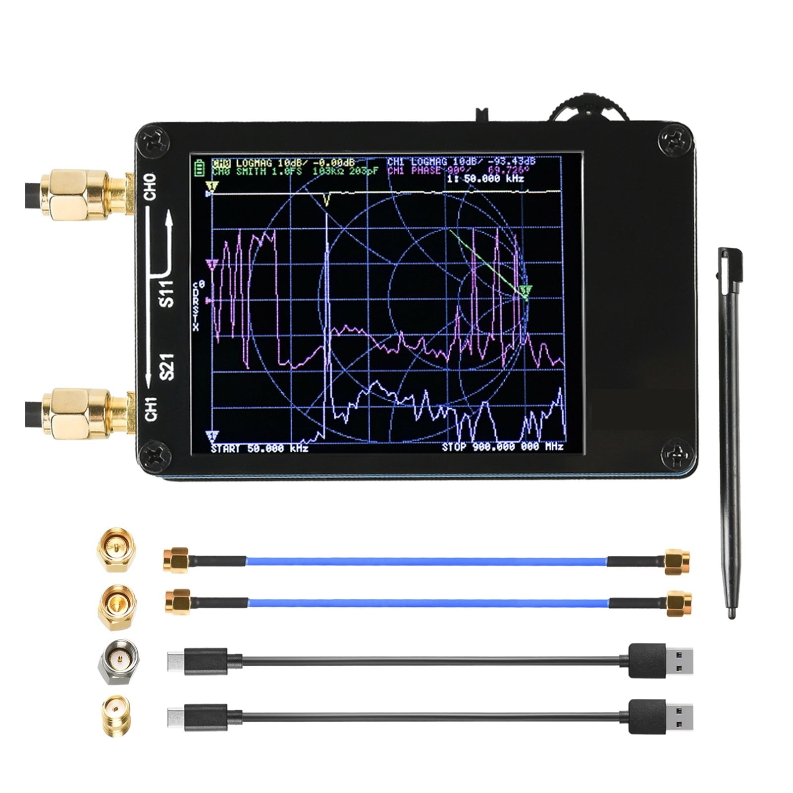 VNA 10KHz-1.5Ghz Vector Network Analyzer Kit MF HF VHF UHF 2.8" Antenna ...