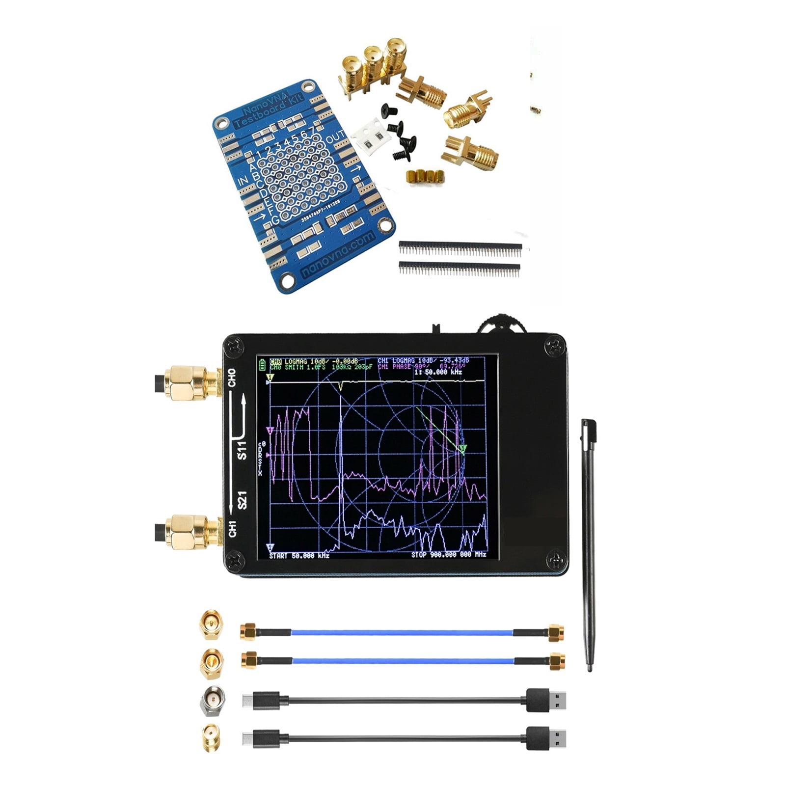 VNA 10KHz-1.5Ghz Vector Network Analyzer Kit MF HF VHF UHF 2.8" Antenna ...