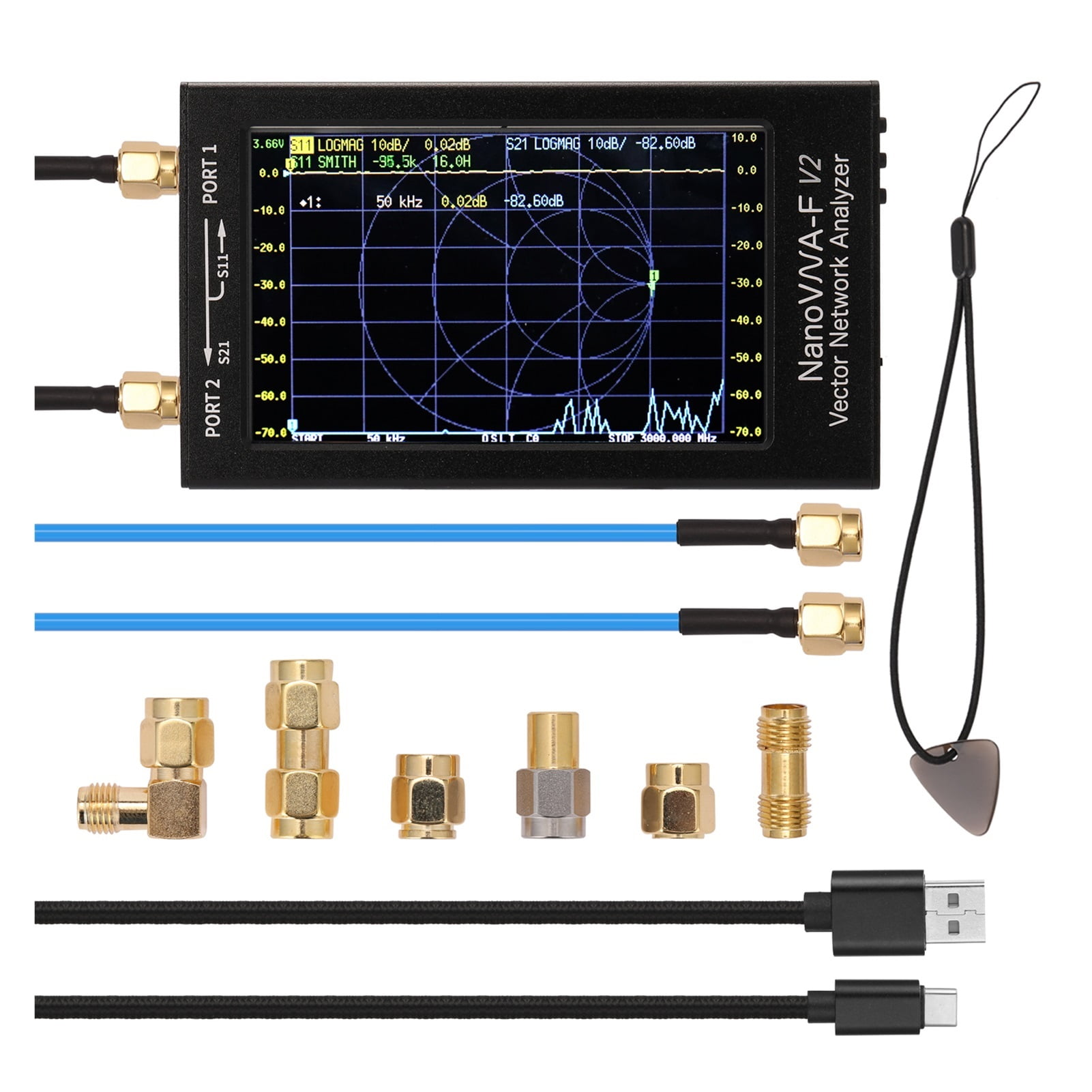VNA-F V2 Vector Network Analyzer 4.3 Inch IPS LCD Display Spectrum Analyzer S-A-A-2 Antenna ...