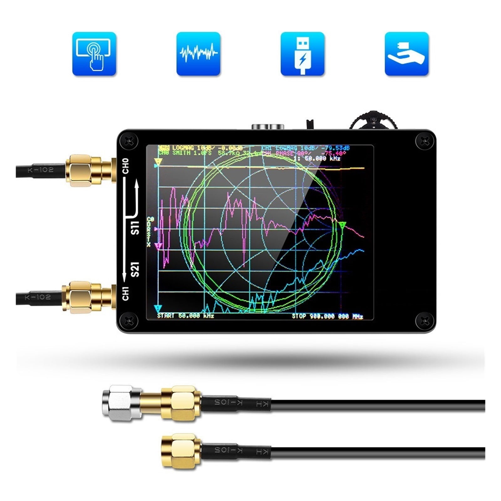 VNA VNA-H Portable Digital Vector Network 50KHz-900MHz MF HF VHF UHF ...