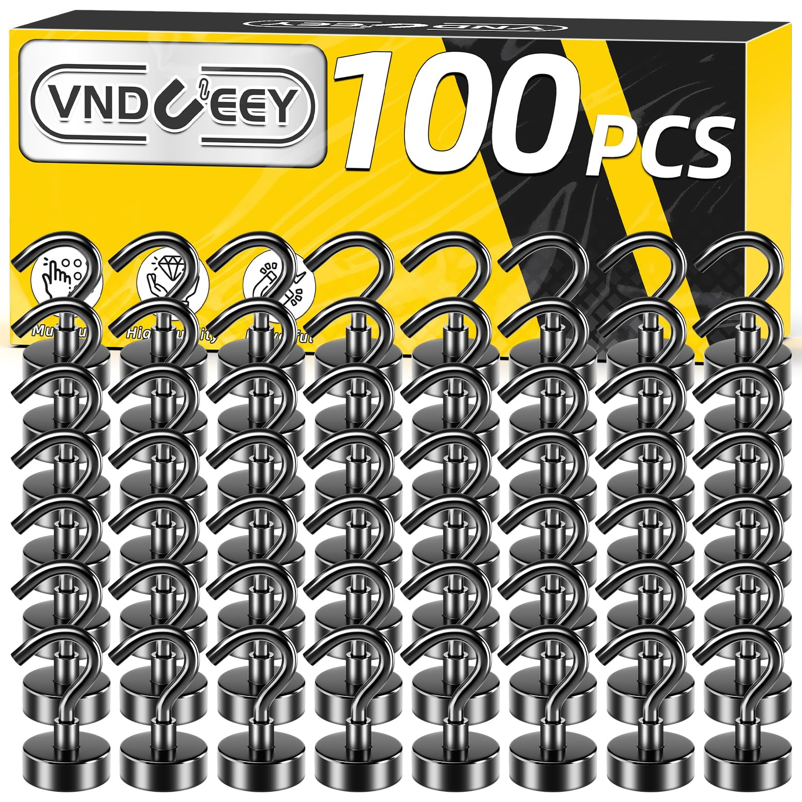 VNDUEEY 100 Pack Black Magnetic Hooks, 25Lbs Strong Magnetic Hooks for Cruise Cabins, Magnet ...