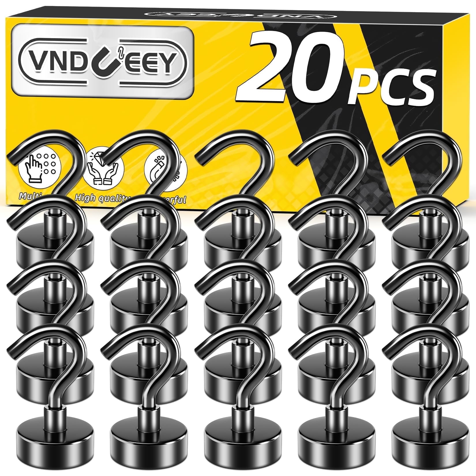 VNDUEEY 20 Pack Black Magnetic Hooks, 25Lbs Strong Magnet Hooks for ...