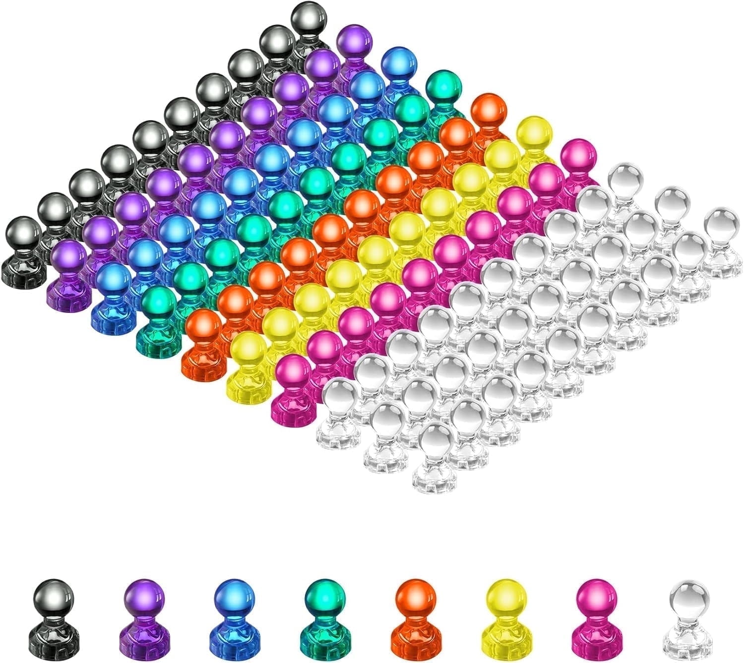 VNDUEEY 96PCS Small Round Strong Magnets, Colorful Magnetic Push Pins ...