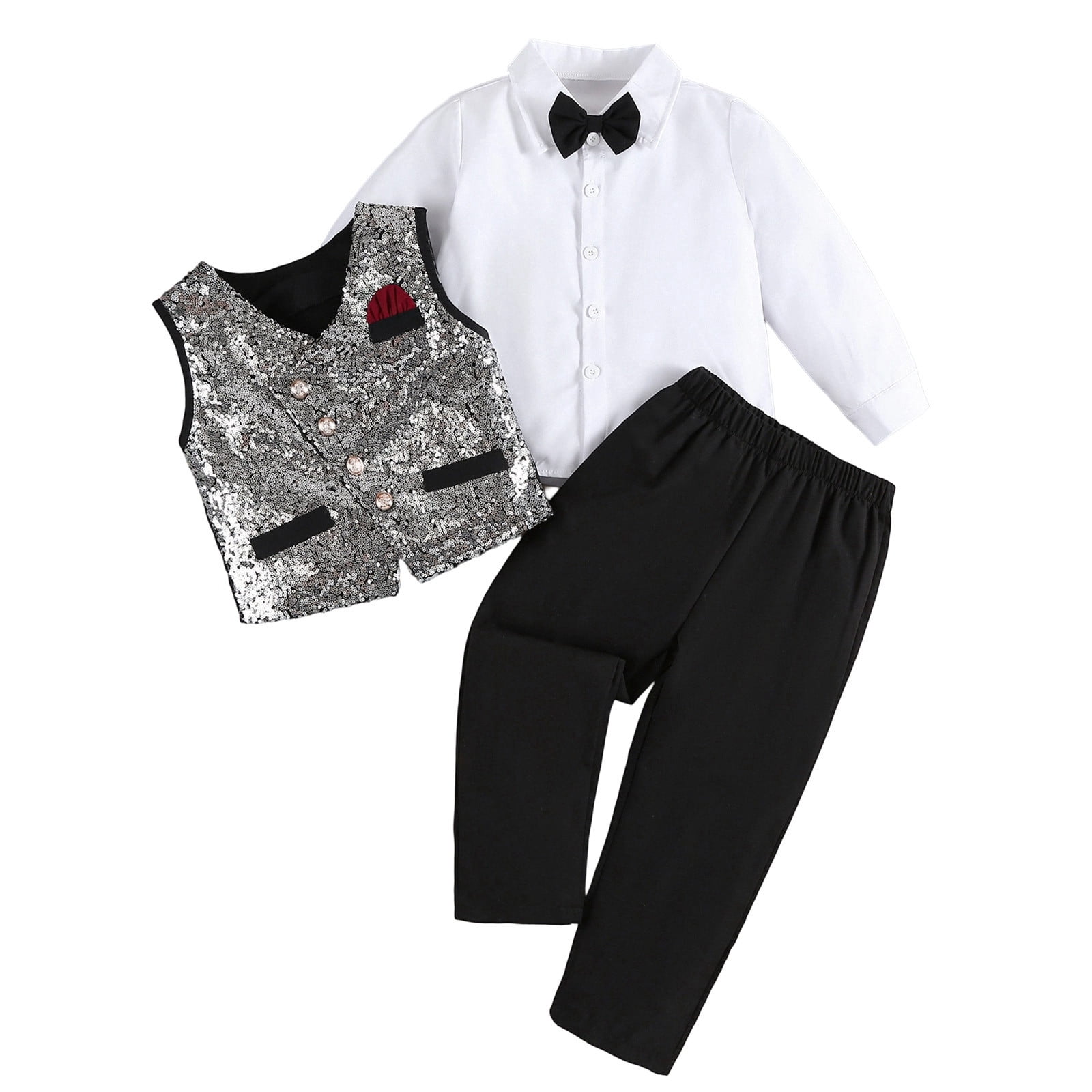 VNKIDY Boys Outfits Formal Vest With Long Sleeve Lapel Shirt Pants Suit ...