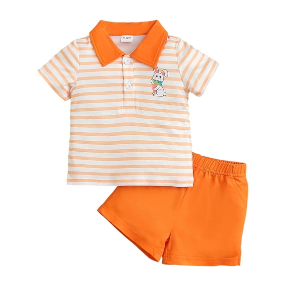 VNKIDY Easter Boys 2 Piece Outfit Kids Striped Cartoon Print Short ...