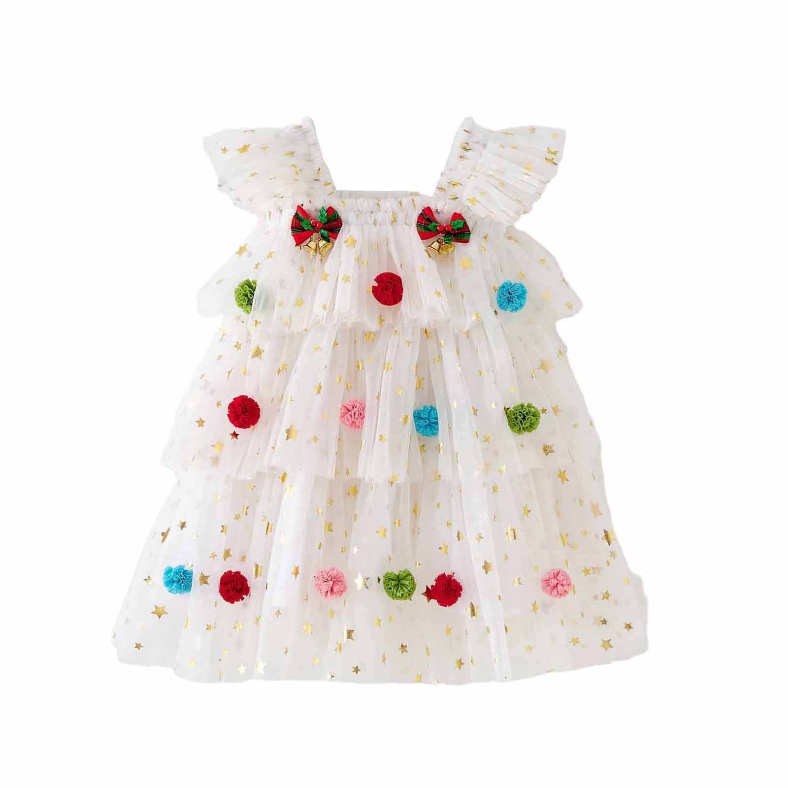 VNKIDY Girls Dress Kids Christmas Festive Sling Dresses Layered Skirts ...