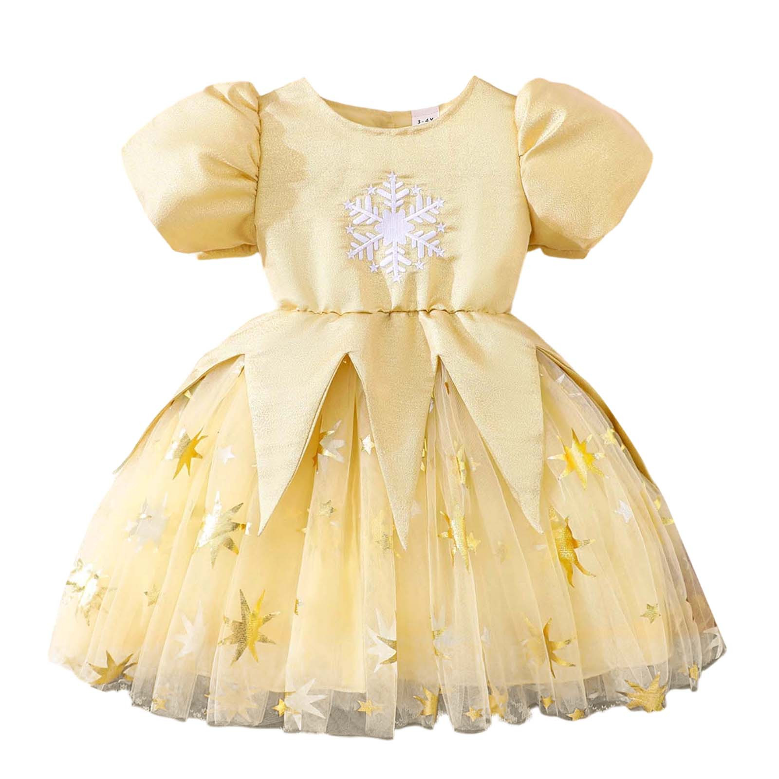 VNKIDY Girls Dresses Toddler Gold Star Snowflake Print Tulle Dress ...