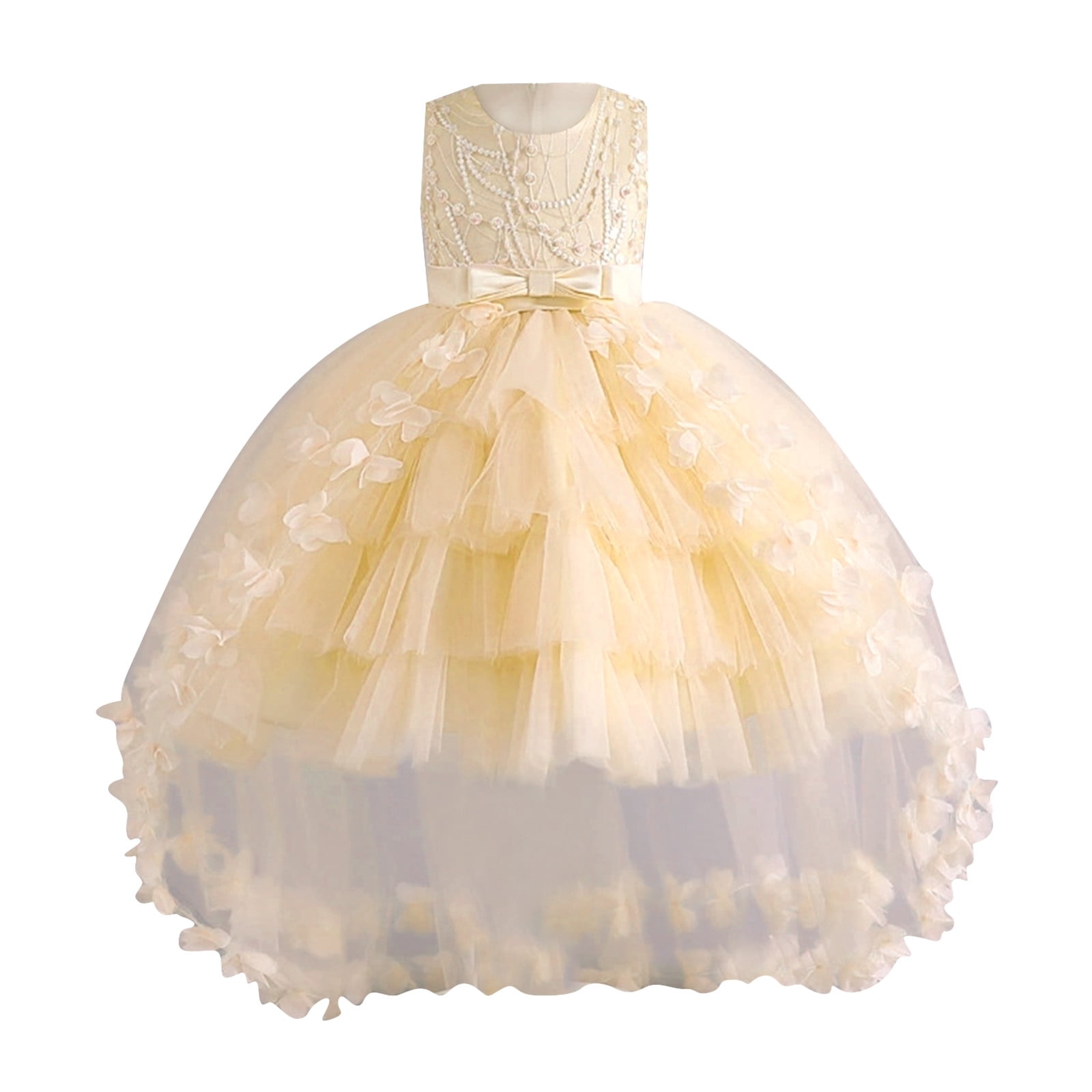 VNKIDY Girls Kids Solid Color Strapless Party Dress 3D Floral Applique ...