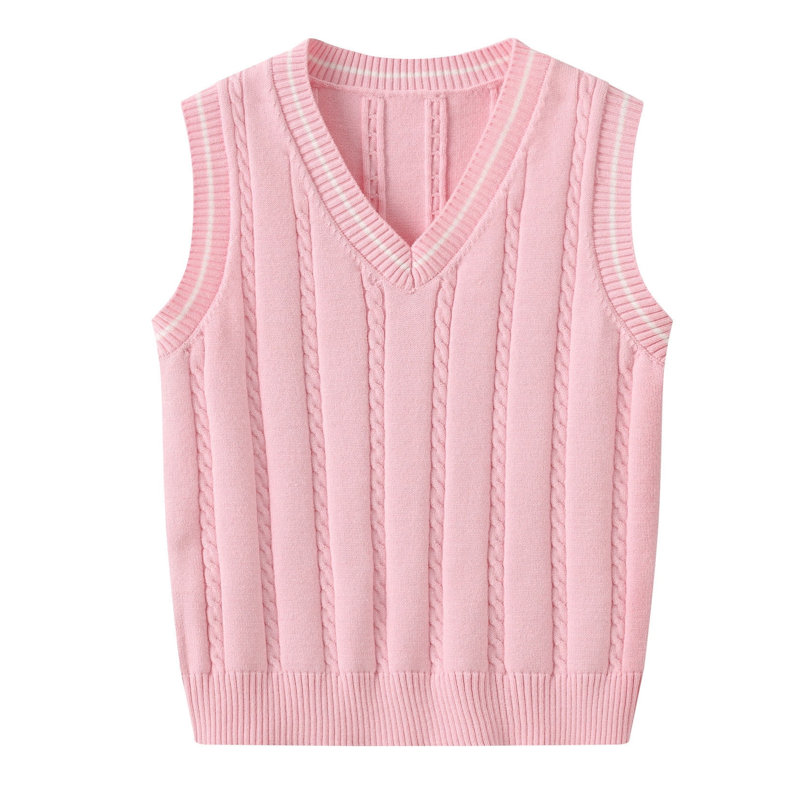 VNKIDY Girls Sweaters Solid V Neck Cable Knit Sweater Vest Classic ...