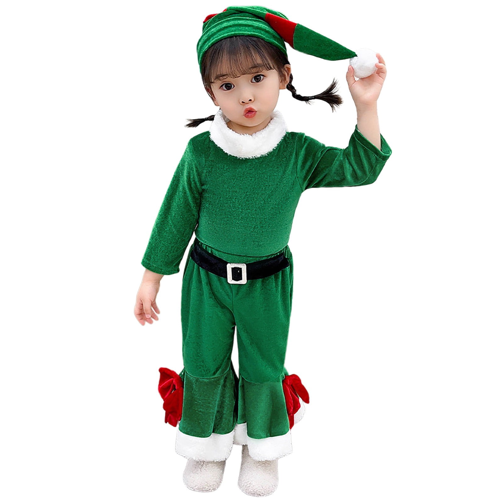 VNKIDY Girls Xmas Outfits Toddler Kids Christmas Elf Outfit Set Green ...