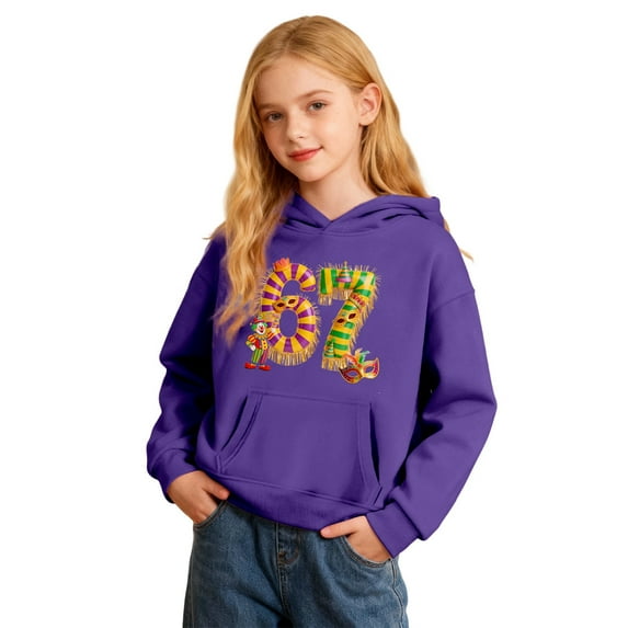 VNKIDY Kids Girls Carnival Letter Print Hooded Pullover Loose Fit Long ...