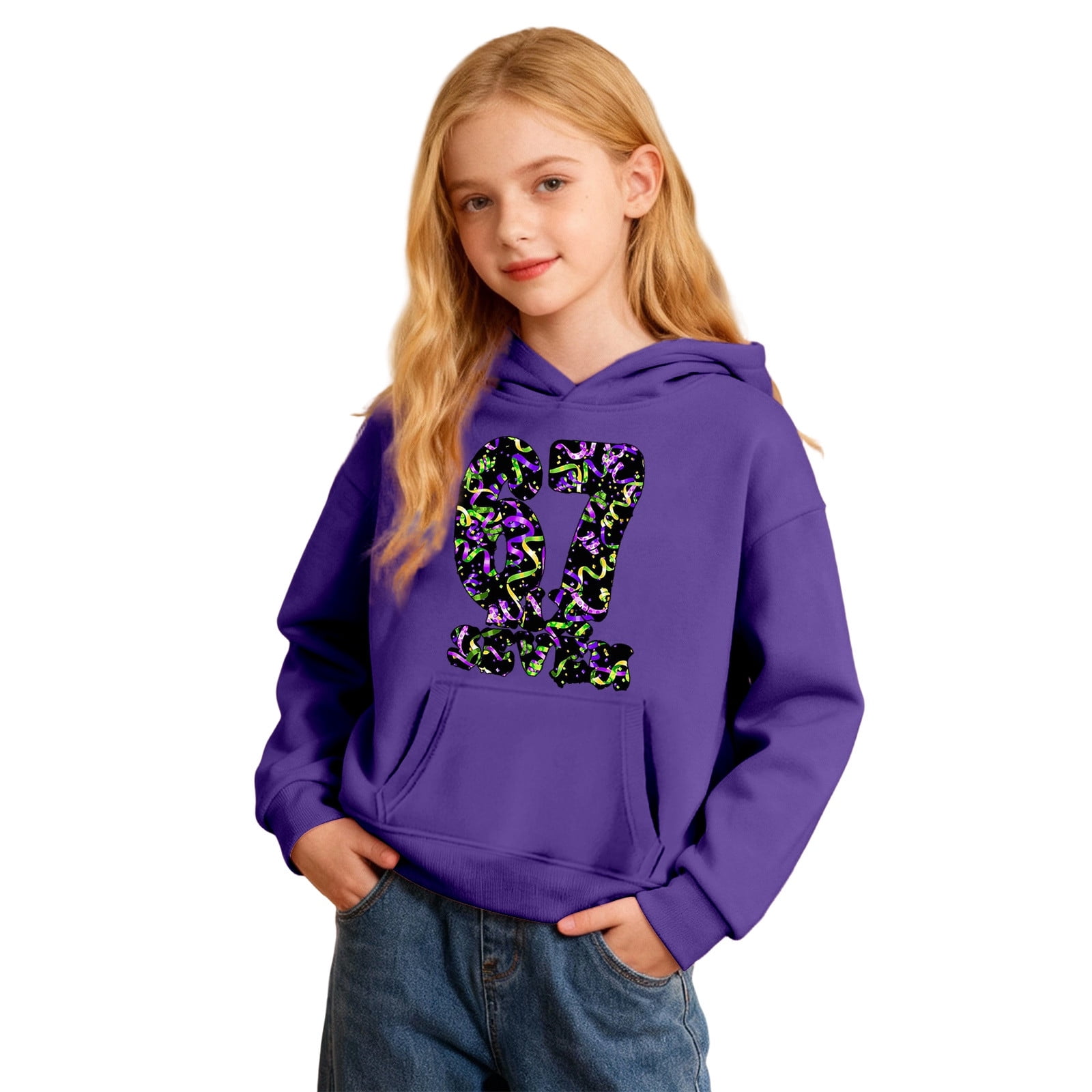 VNKIDY Kids Girls Carnival Lretter Print Hooded Sweatshirt Plush Long ...