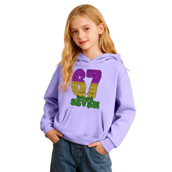 VNKIDY Kids Girls Carnival Lretter Print Hooded Sweatshirt Plush Long ...
