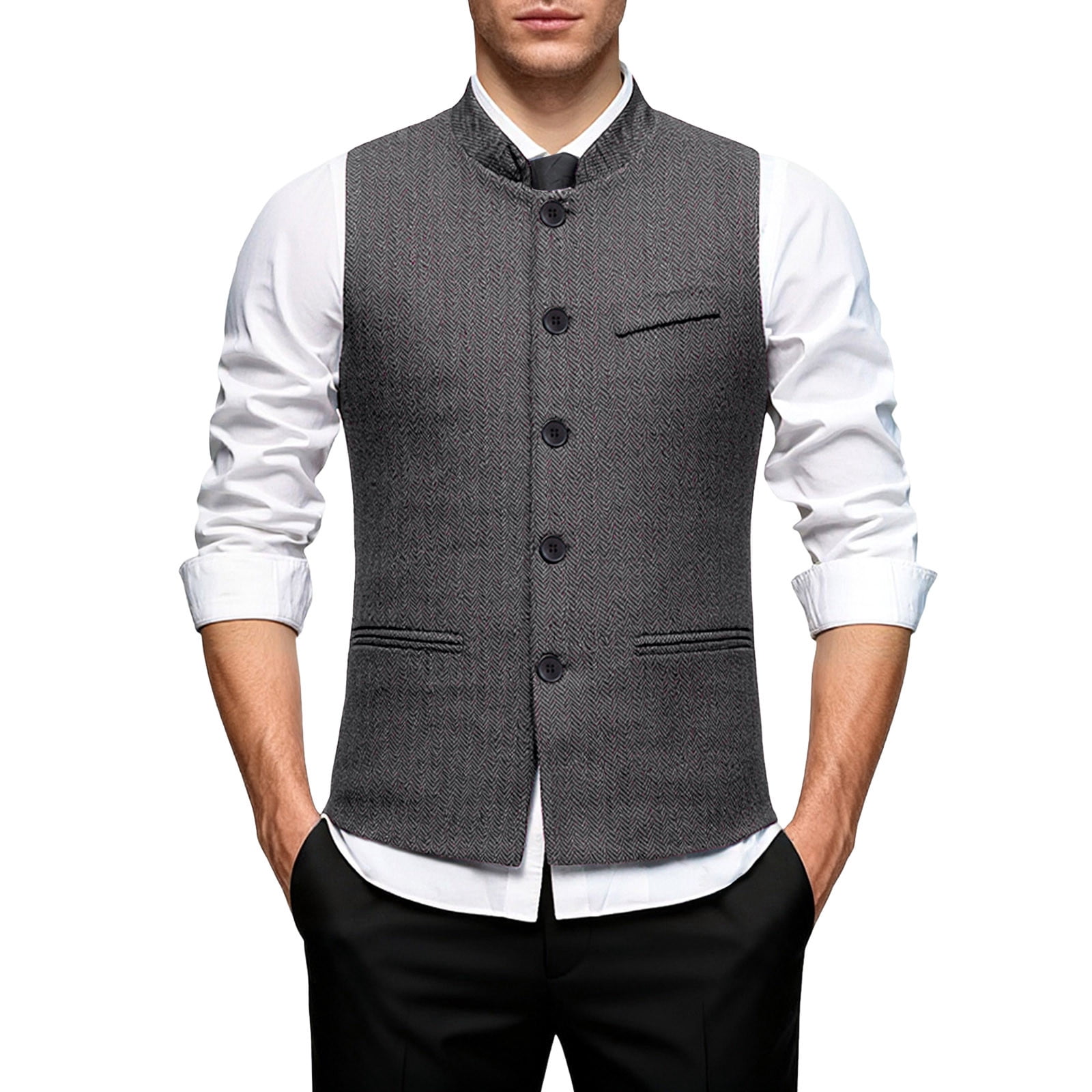 VNKIDY Men Outerwear Vests Classic Retro Stand Collar Sleeveless Vest ...