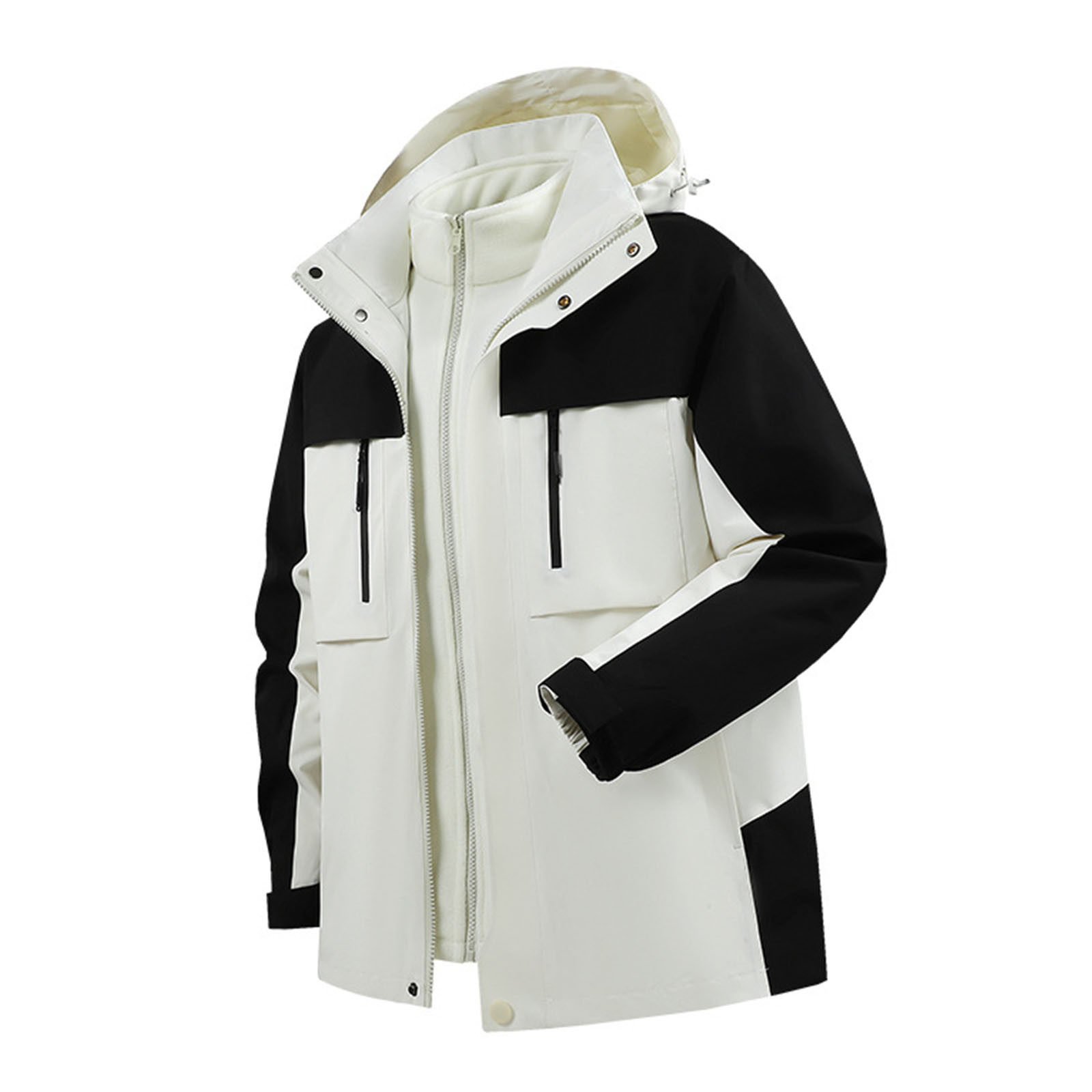 VNKIDY Men's Coat Autumn Winter Color Block Hooded Jacket With Plush ...