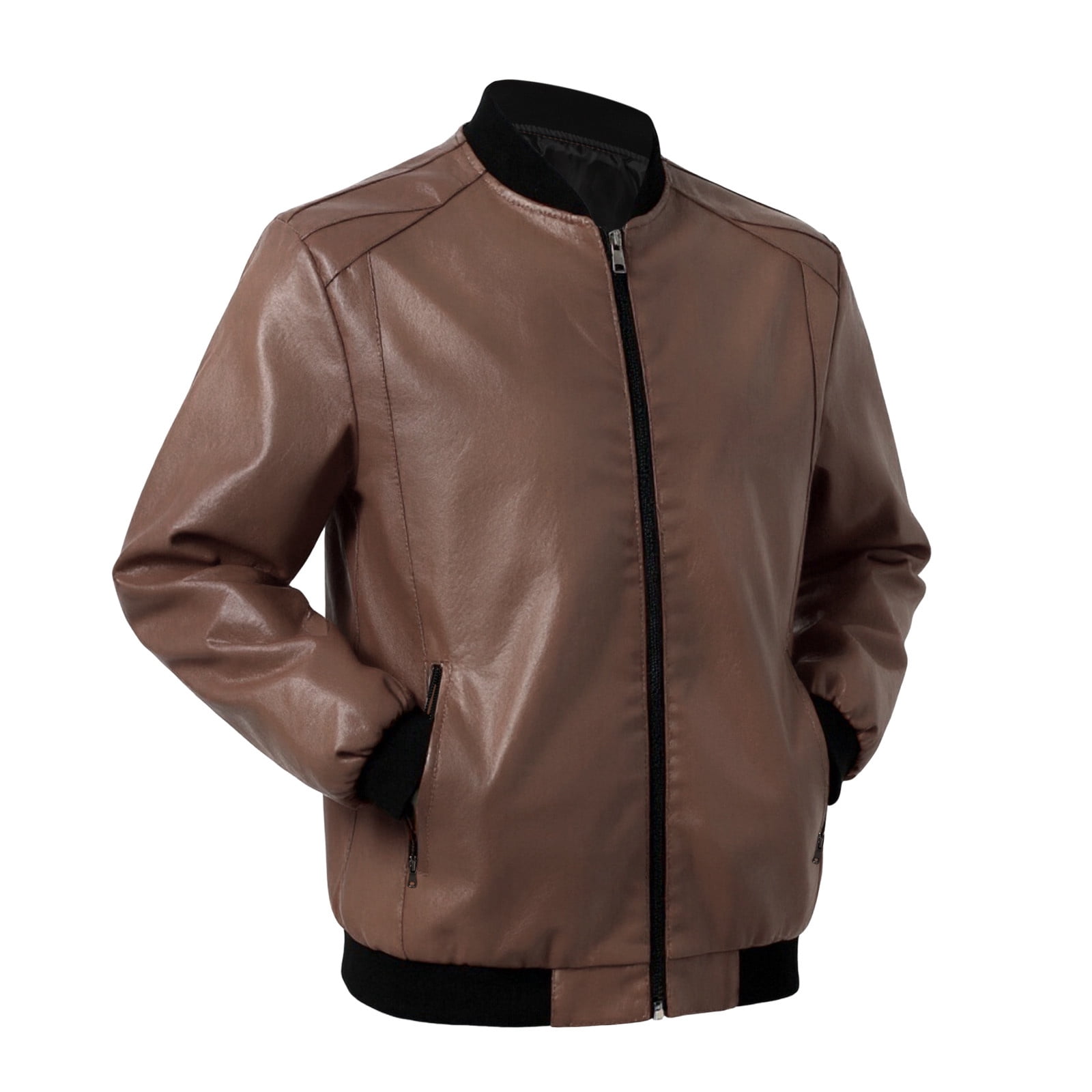 VNKIDY Men's Coat Autumn Winter Solid Color Leather Bomber Jacket With ...