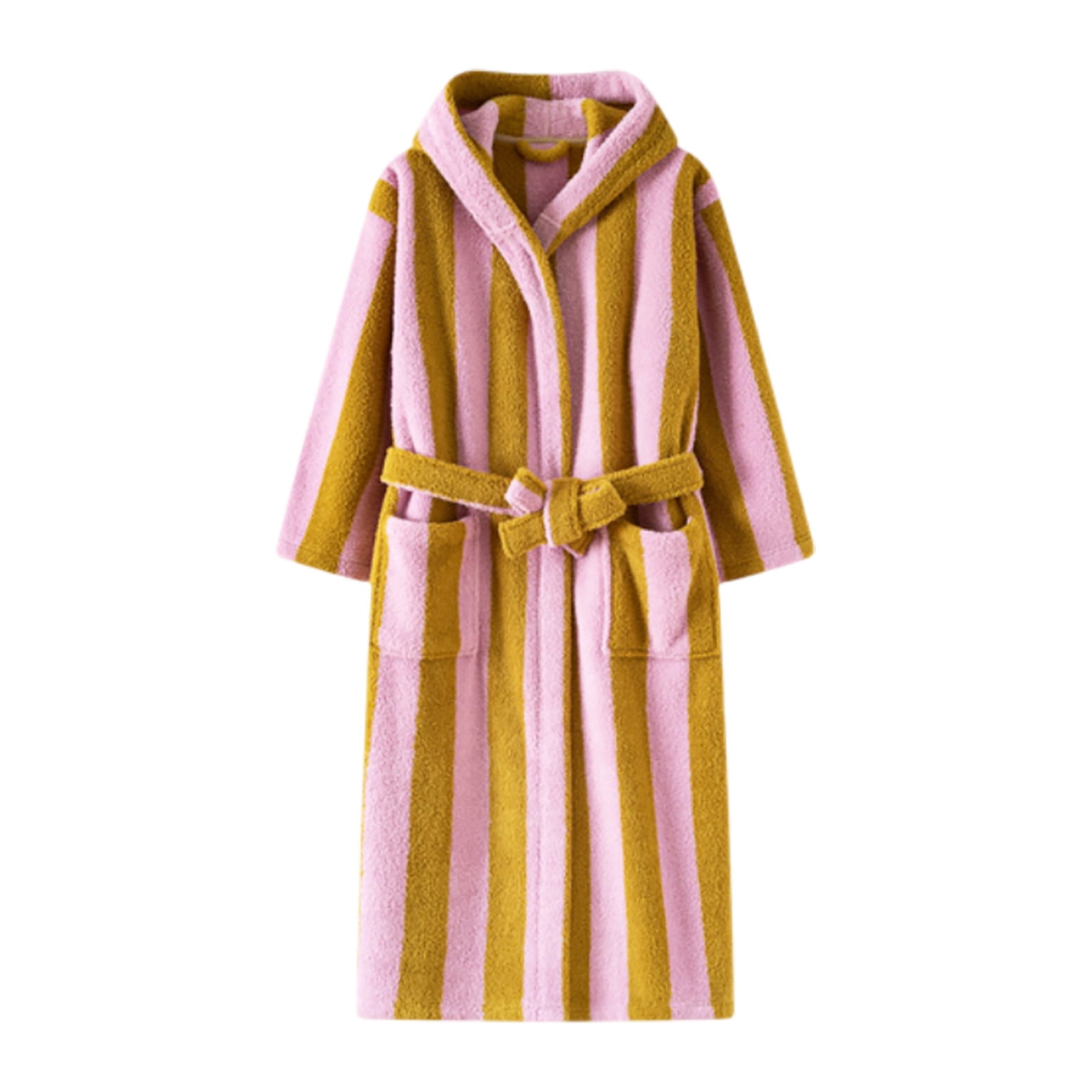 VNKIDY Men's Loungewear Color Block Striped Hooded Bath Robe Long ...