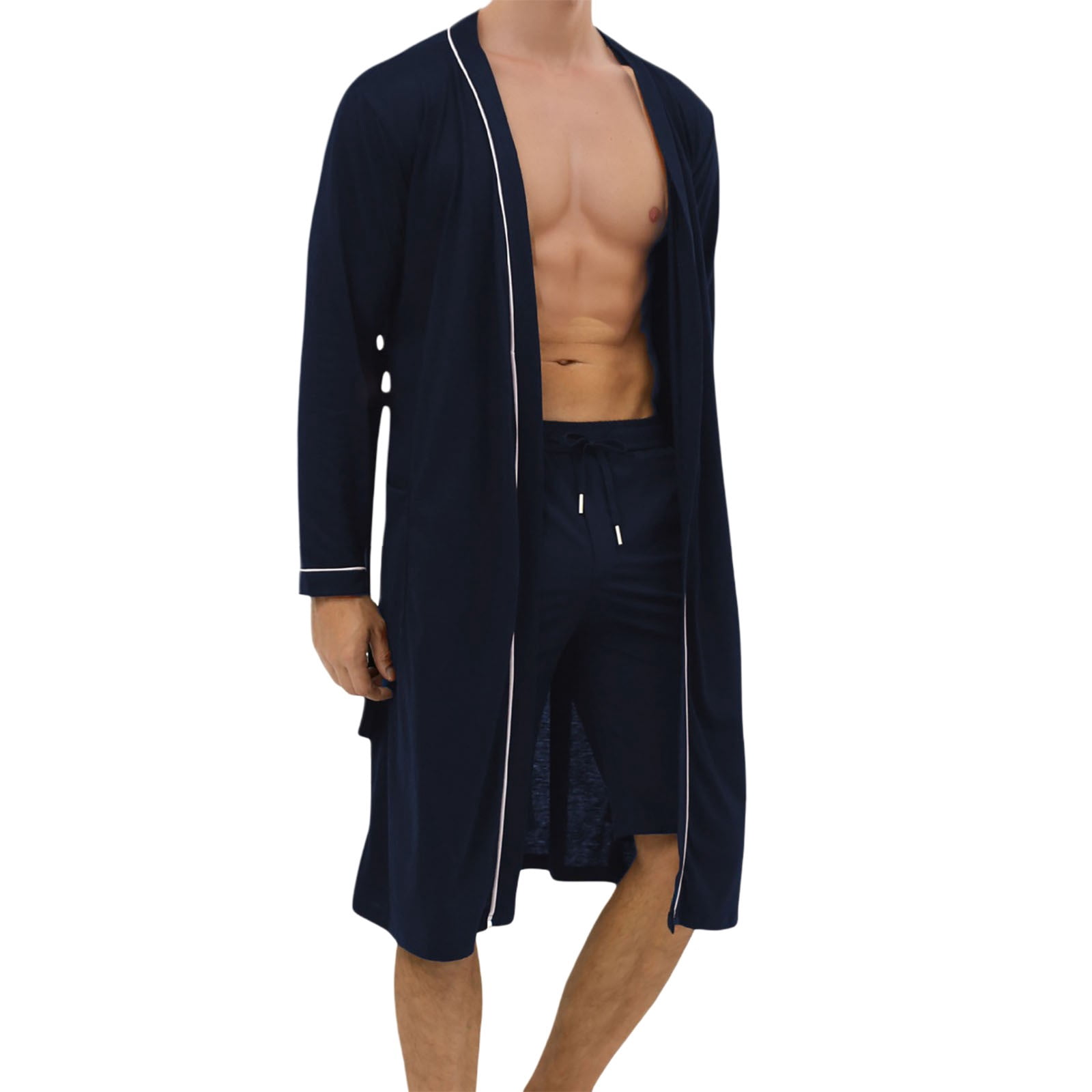 VNKIDY Men's Pajama Comfortable Soft Solid Color Robe With Contrast ...