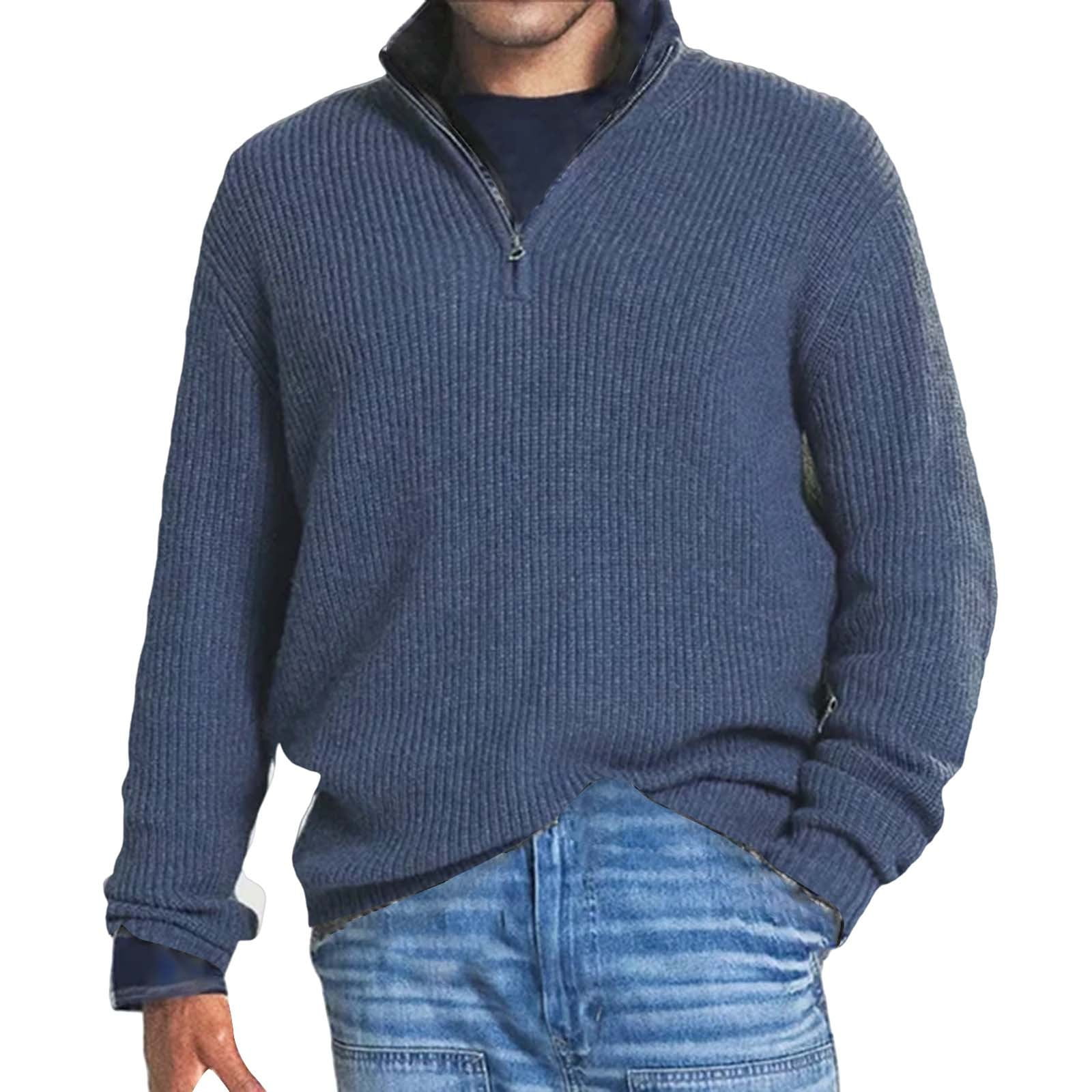 VNKIDY Men's Sweater Coat Autumn Winter Oversized Ribbed Knit Half Zip ...