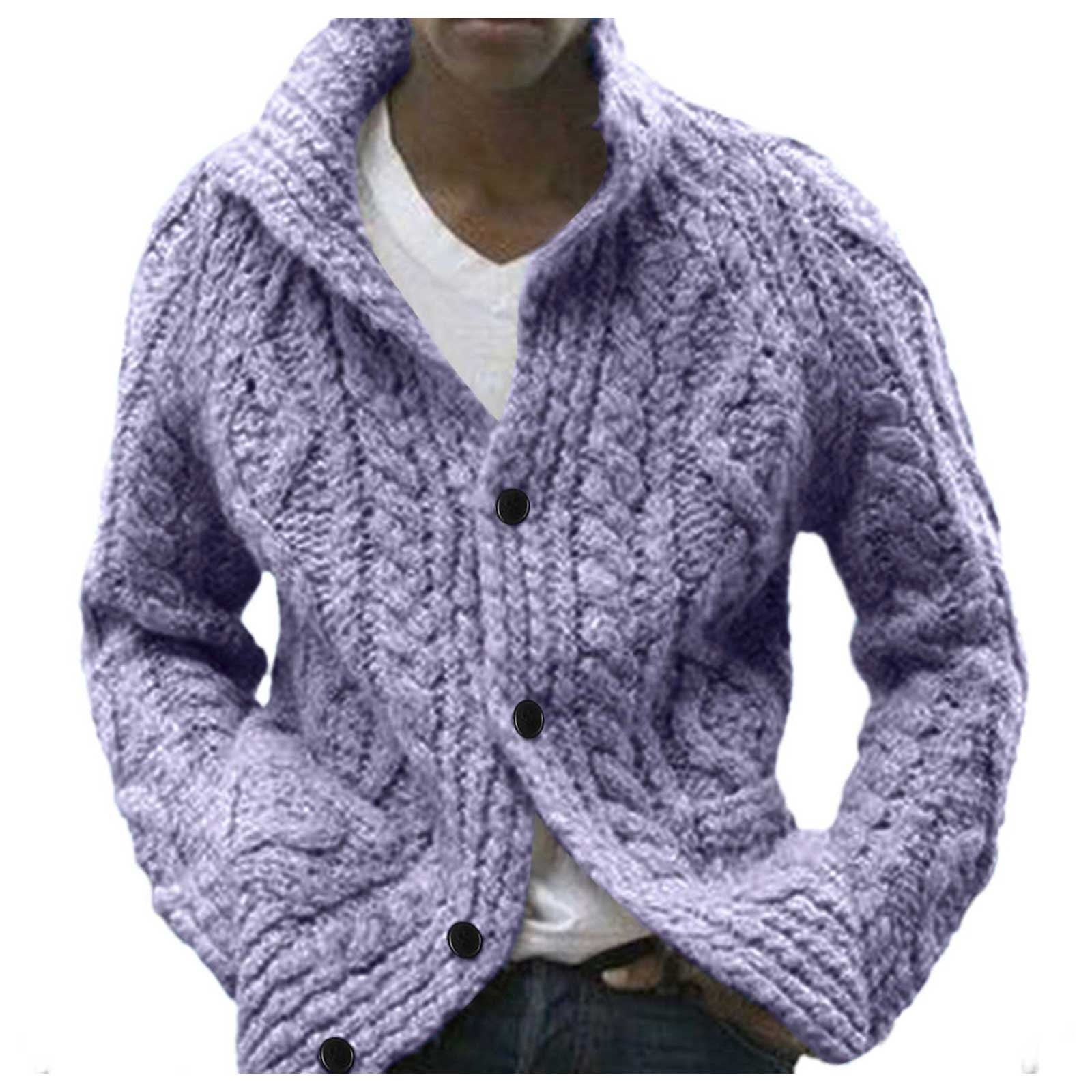 VNKIDY Men's Sweater Coat Fall Winter Oversized Solid Color Cable Knit ...