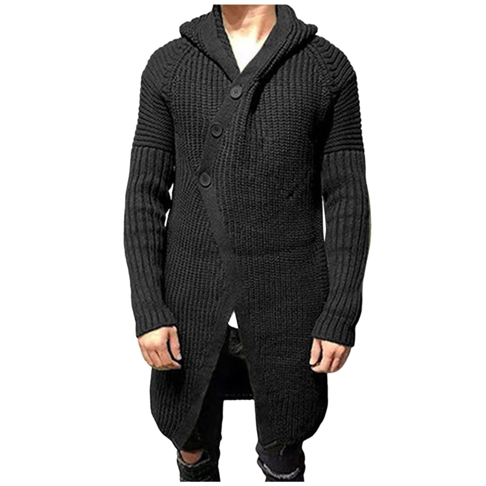 VNKIDY Men's Sweater Coat Fall Winter Oversized Solid Color Ribbed Knit ...